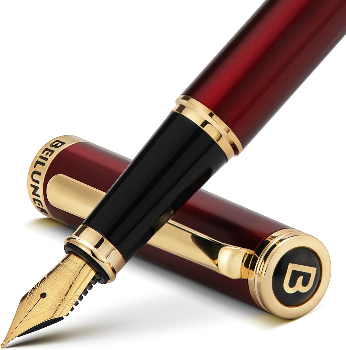 BEILUNER Red Fountain Pen,Stunning Luxury Pen,24K Gilded Nib(Fine ...
