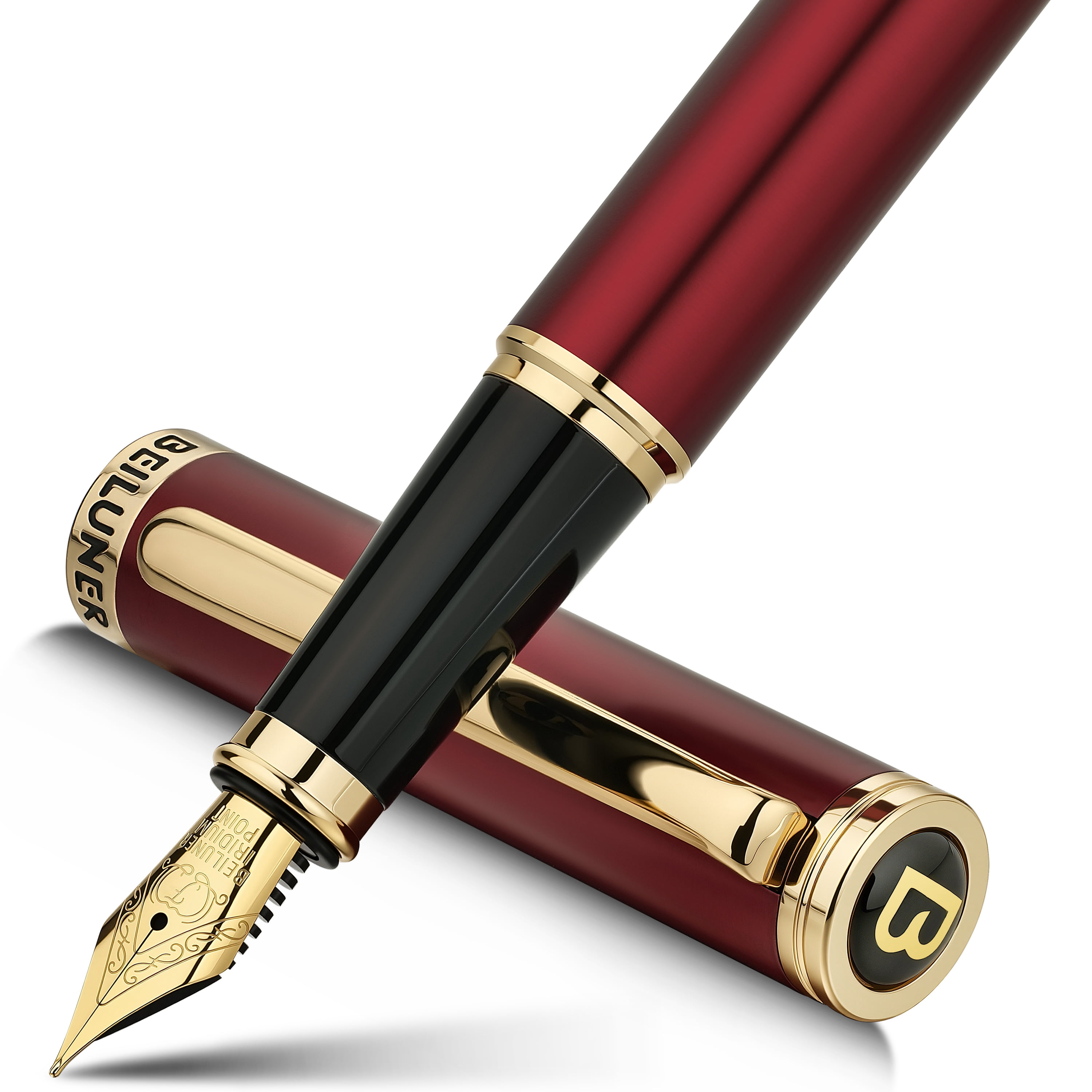 Beiluner Red Fountain Pen, 24K Gilded Nib, German Schneider Ink ...