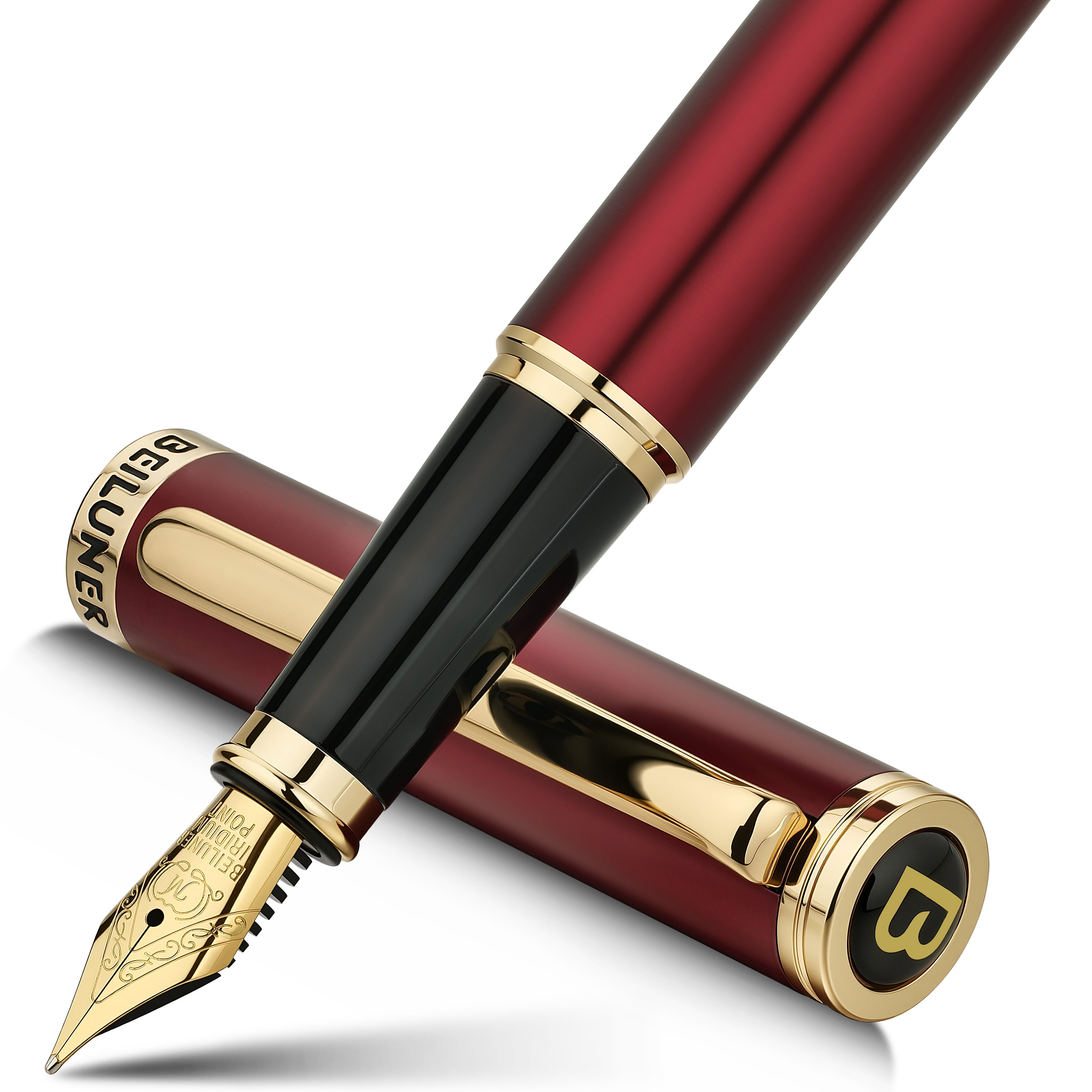 BEILUNER Red Fountain Pen,Stunning Luxury Pen,24K Gilded Nib(Medium ...