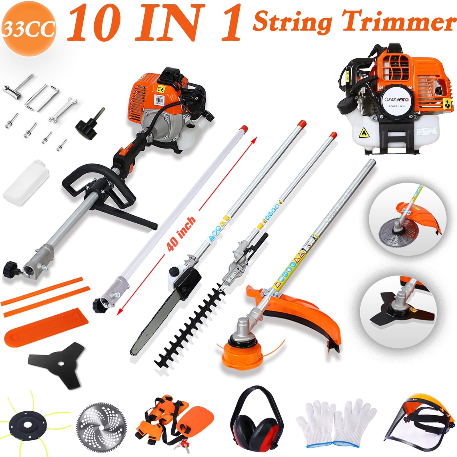 BEIMIMU 10-in-1 Multi-Functional Trimmer,Grass Trimming Tool,33CC 2 ...