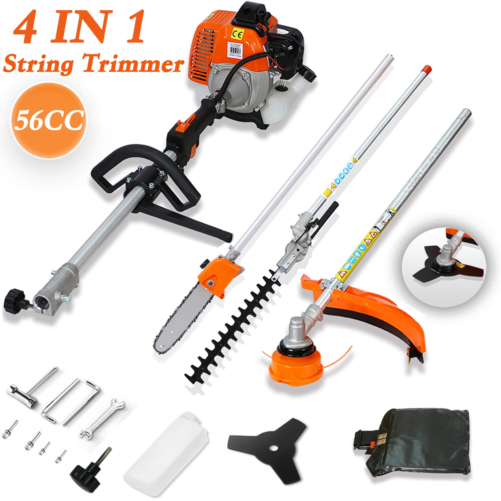 BEIMIMU 4-in-1 Multi-Functional Trimming Tool,56CC 2-Cycle Gas Garden Tool System with Pole Saw ...