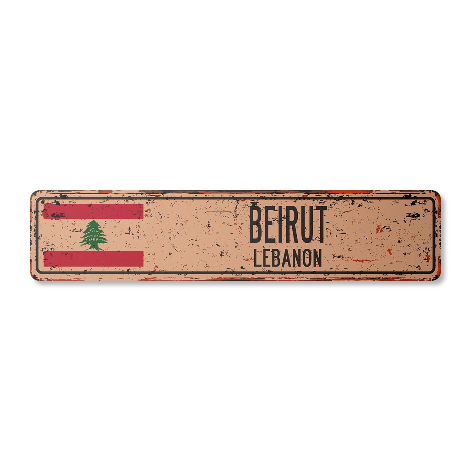 BEIRUT LEBANON Vintage Aluminum Street Sign Lebanese flag city country ...