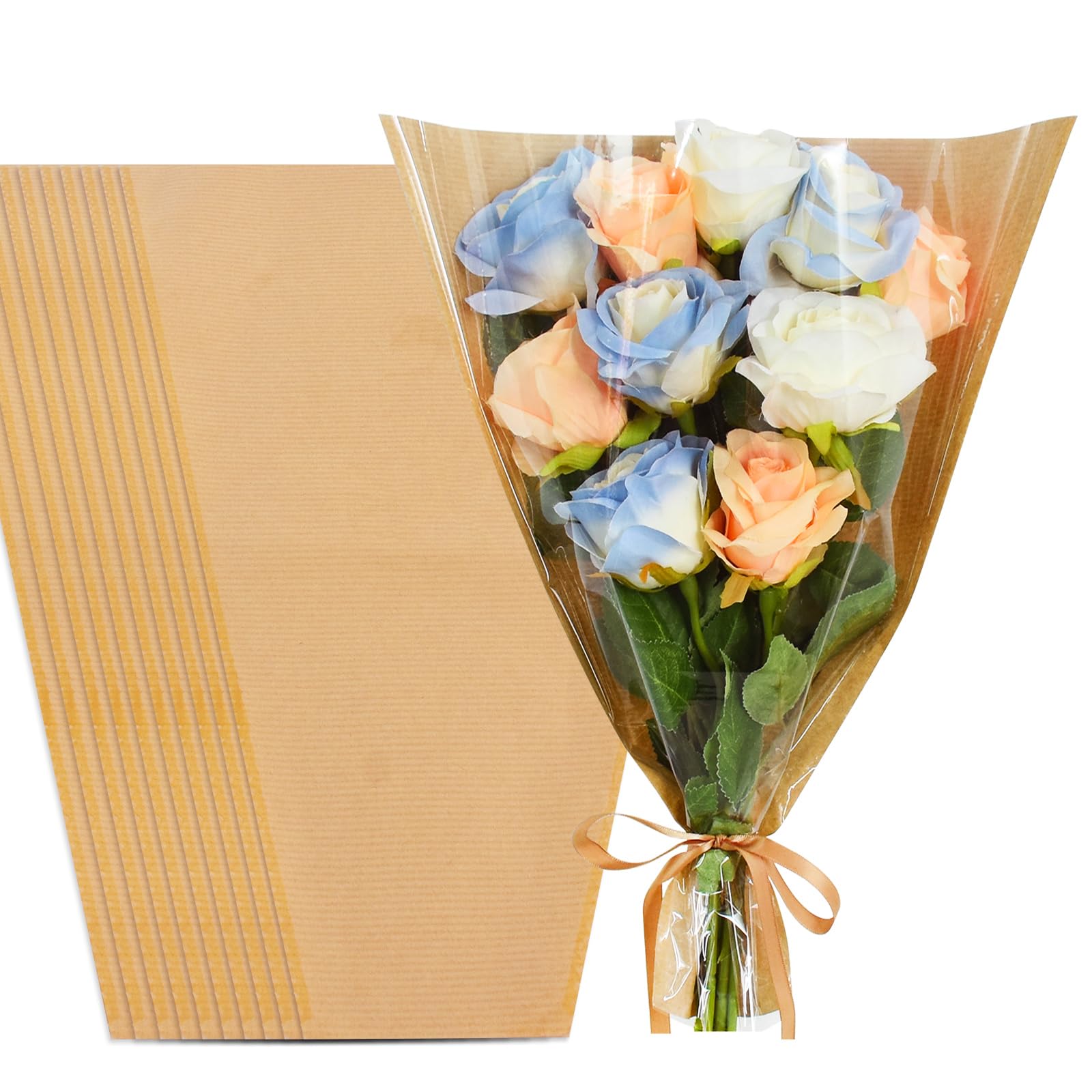 BEISHIDA 100 Pcs Flower Wrapping Bags AIS1 Bouquet Sleeves Kraft Paper ...