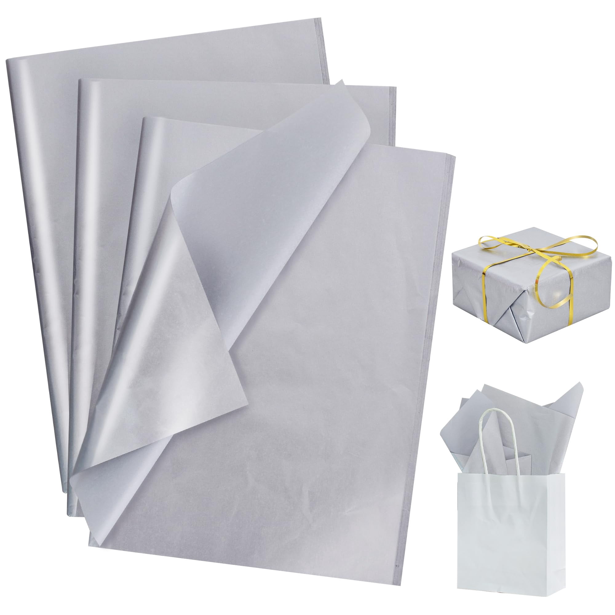 BEISHIDA 100 Sheets Silver DEF29 Tissue Paper Bulk, Metallic Wrapping ...