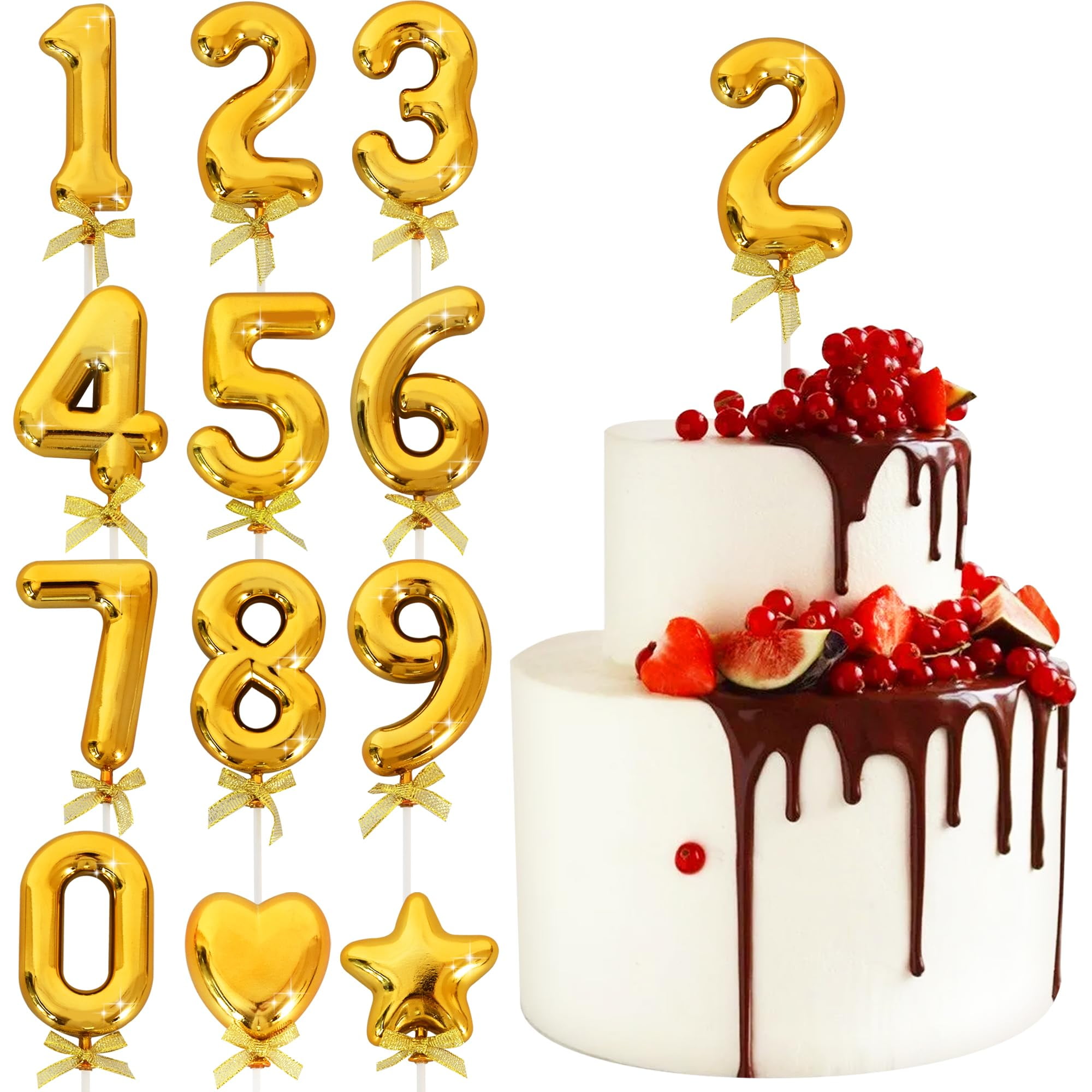 BEISHIDA 3D Number Cake Topper Gold RST1 2 Numbers Happy Birthday Cake ...