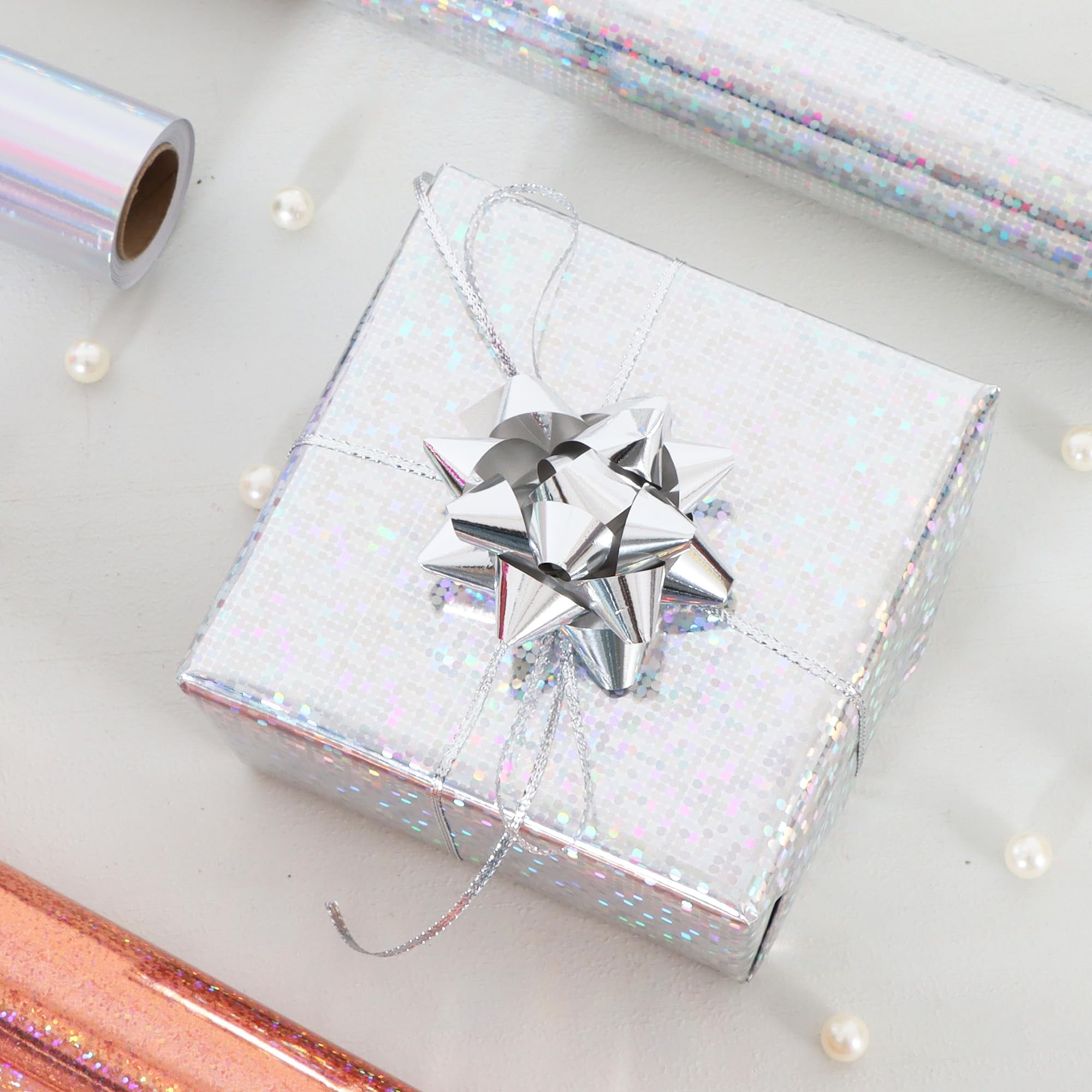 BEISHIDA Silver Dots AJH3 Metallic Gift Wrapping Paper Iridescent ...