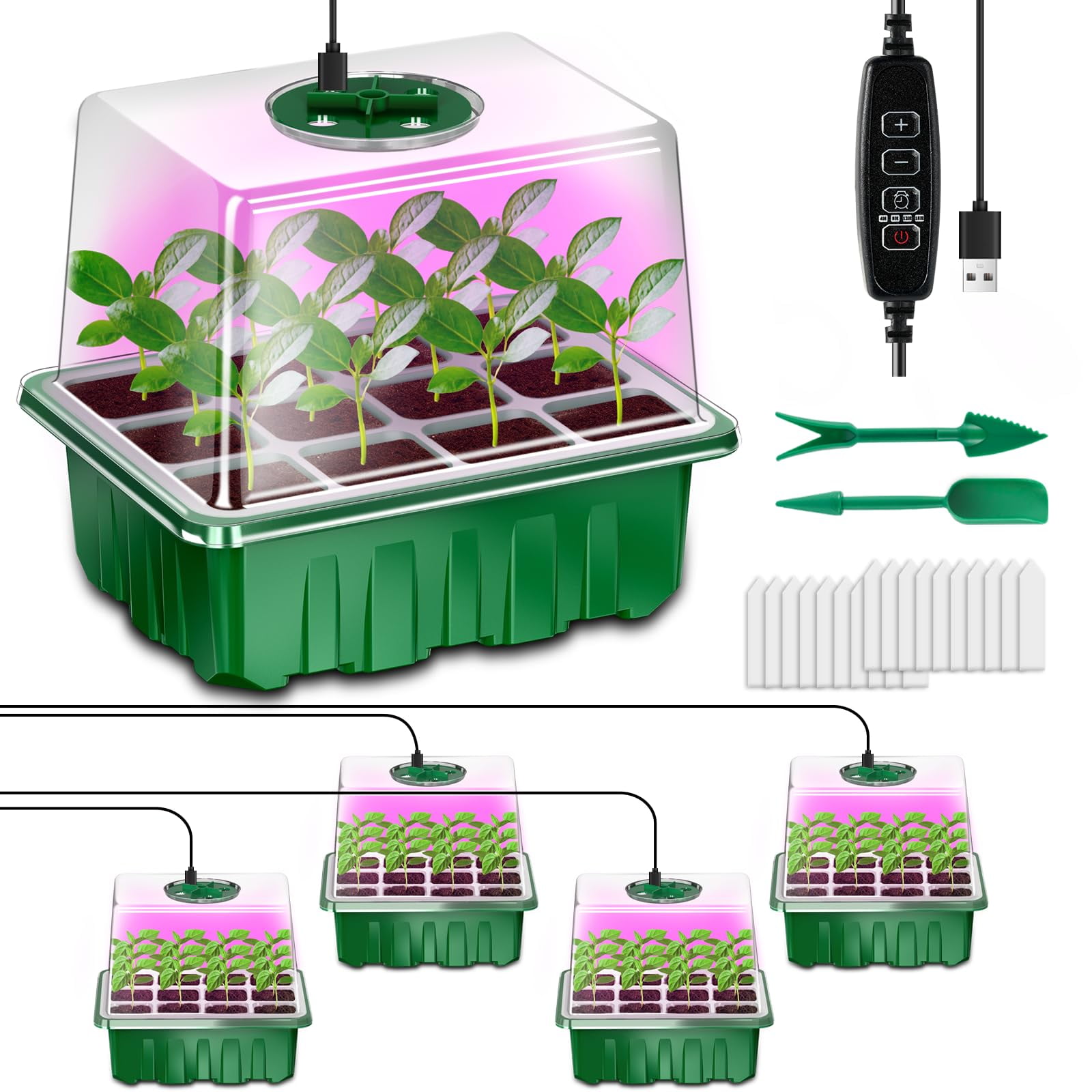 BEIUEN Seed Starter Tray with Grow AIS1 Light, 5 Pack/60 Cells Seed ...