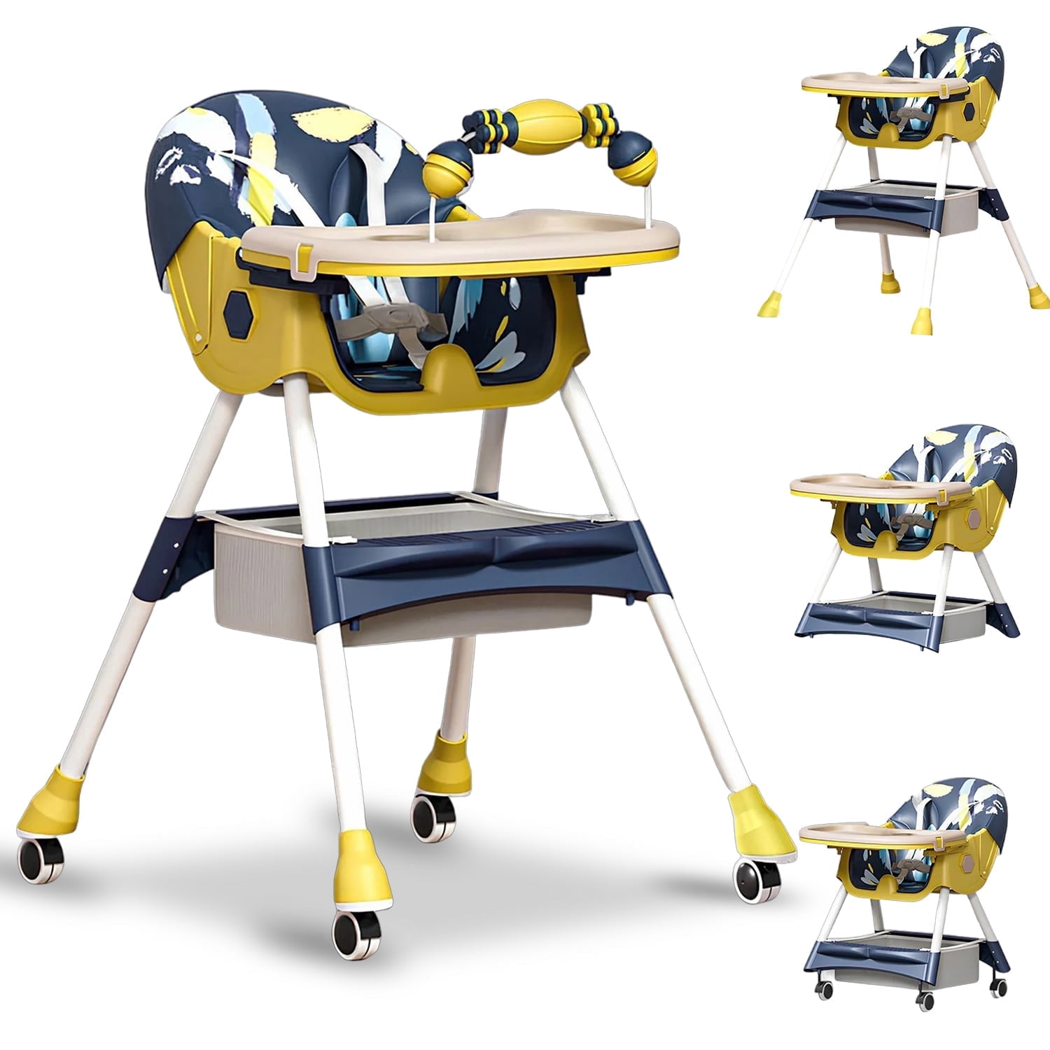 BEJOLO Baby High Chair, 4-in-1 Foldable Highchair Dining Feeding Chair ...