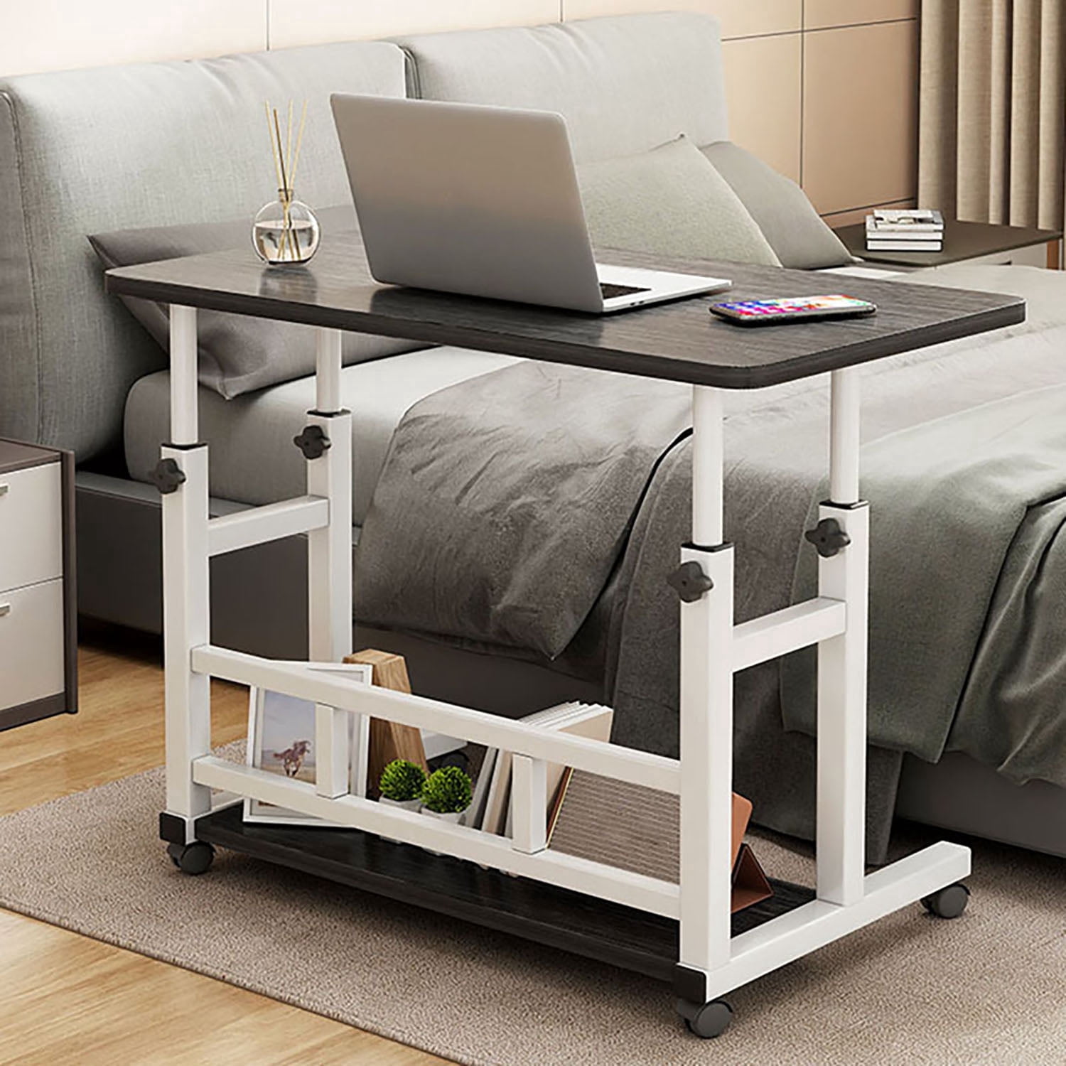 BEJOLO Height Adjustable C-Shaped End Table - Mobile Side Table with ...