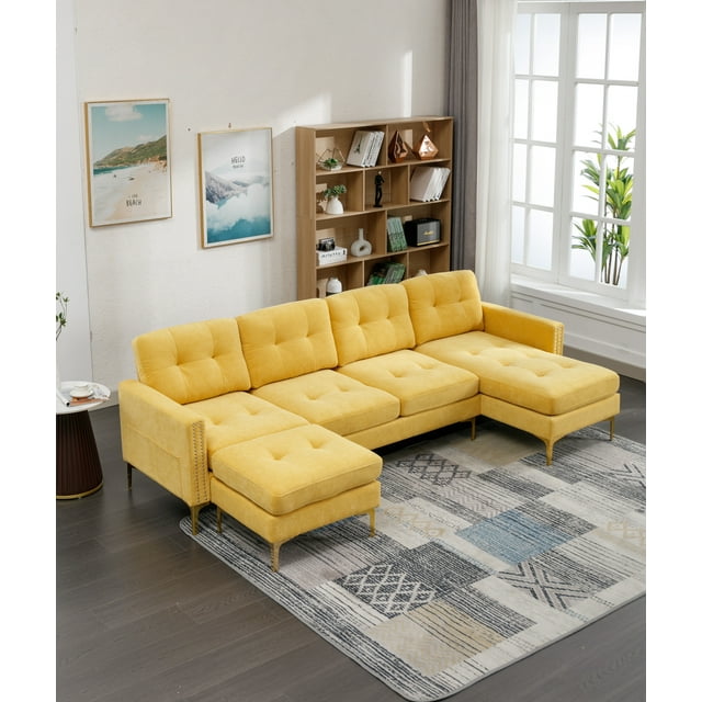 BEKAY 110" L-Shape Convertible Sectional Sofa Couch with Movable ...