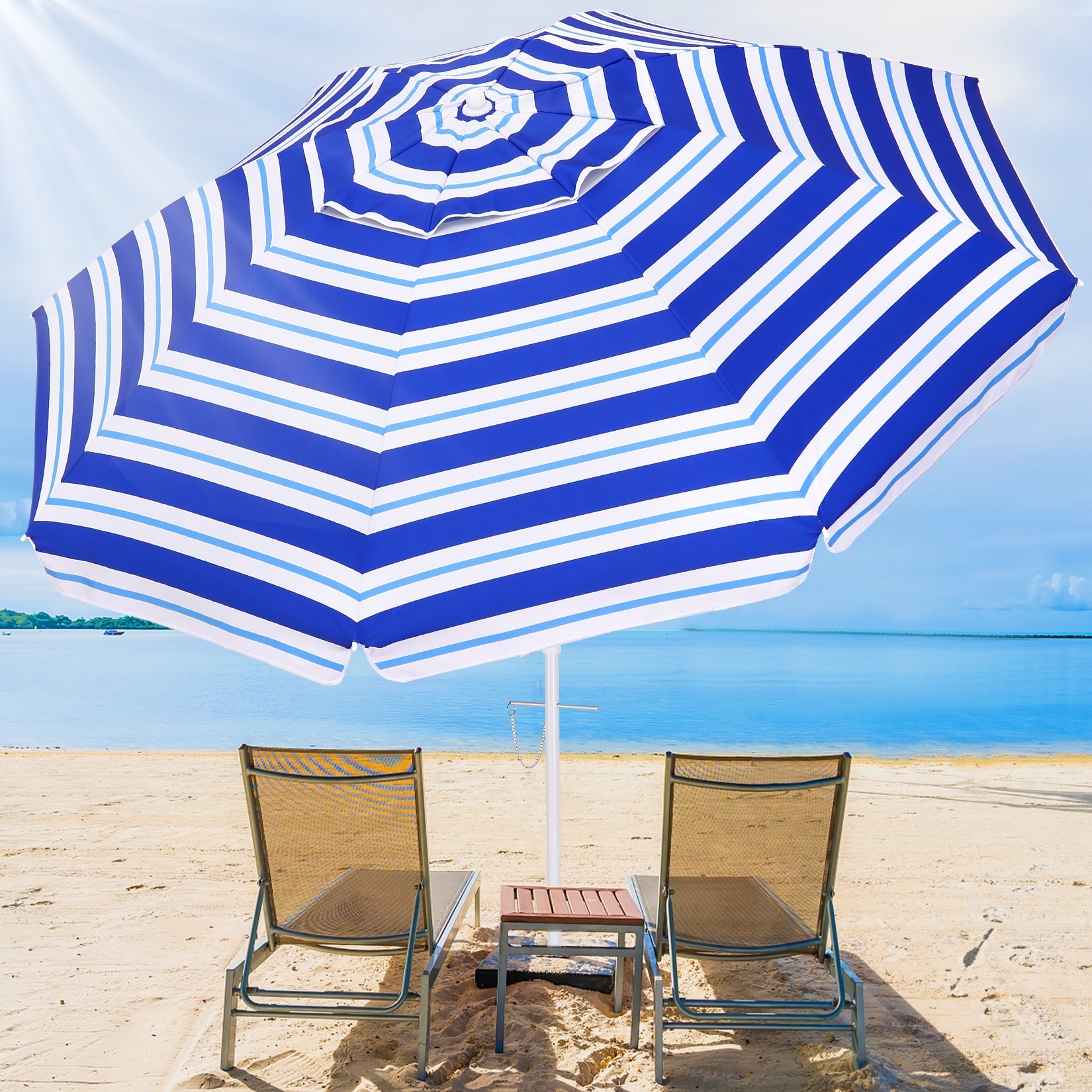 BEKAY 6.5Ft Beach Umbrella with Sand Anchor, UV 50+ Protection Heavy ...