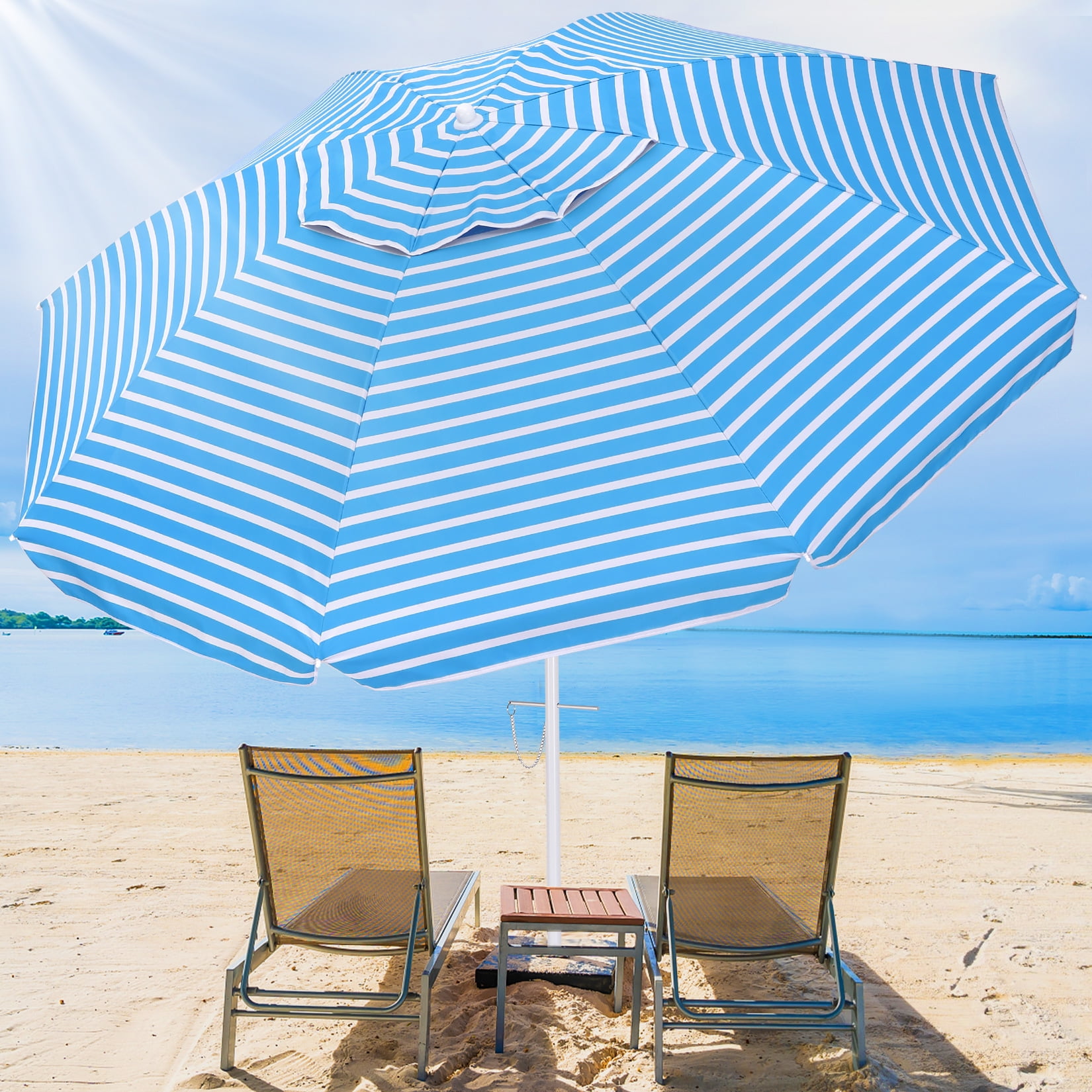 BEKAY 6.5Ft Beach Umbrella with Sand Anchor, UV 50+ Protection Heavy ...
