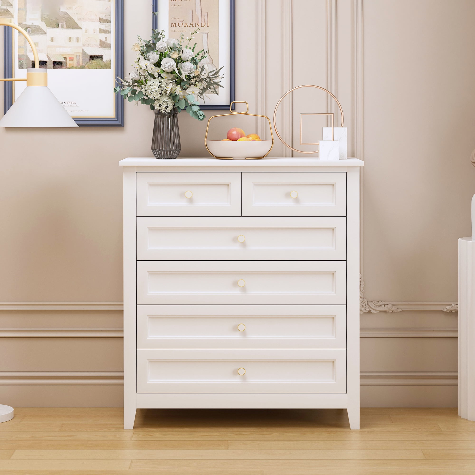 BEKAY 6 Drawer Chest Solid Wood MDF Spray-Painted Drawer Dresser Bar ...