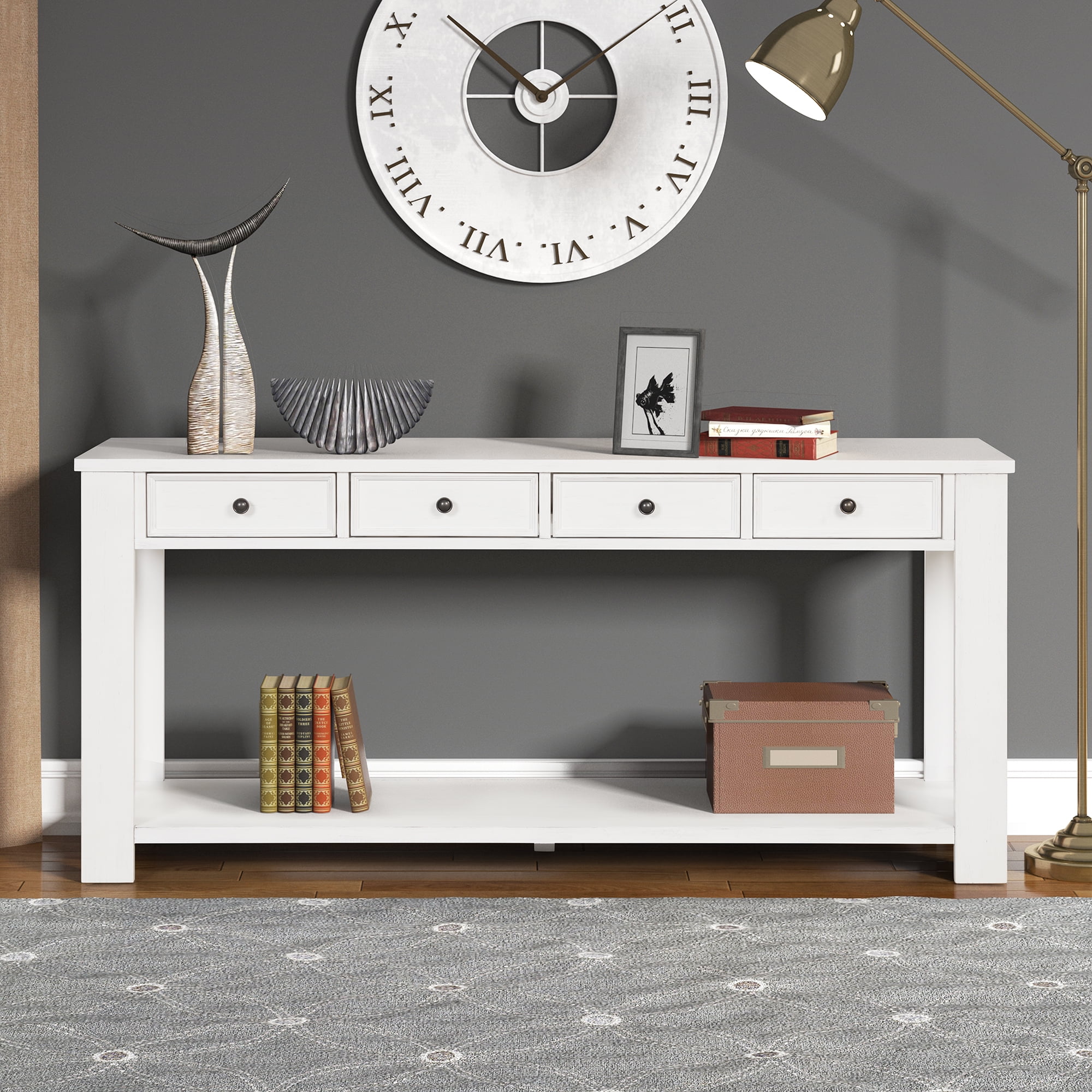 BEKAY 63" Pine Wood Entryway Console Table, Retro Style Sofa Tables ...