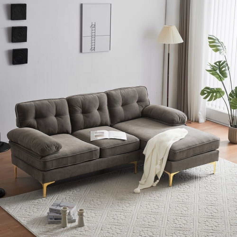 BEKAY 83" Modern Convertible Sectional Sofa Couch Velvet Fabric L ...