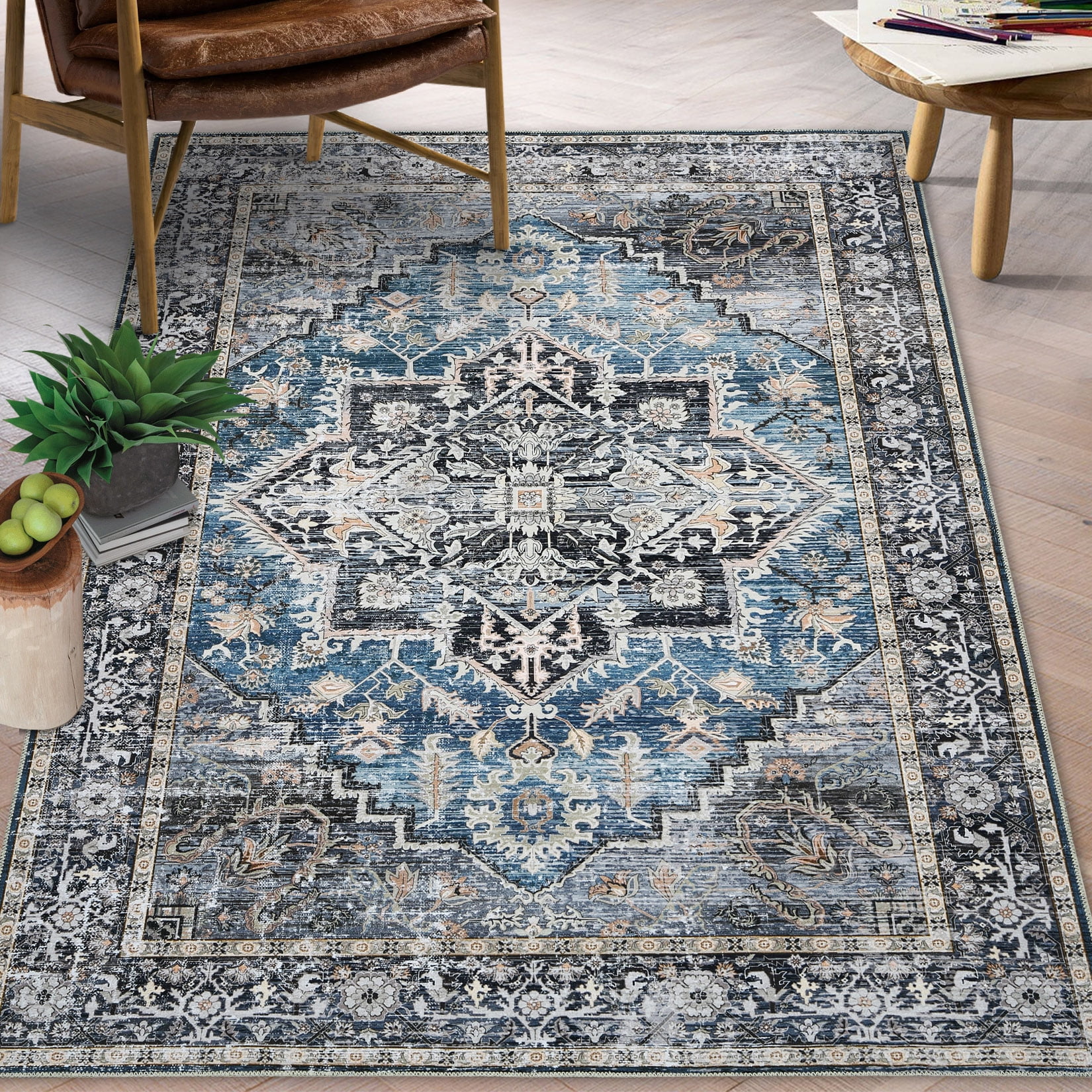 BEKAY Area Rug for Living Room, Modern Washed Back Folded Printed ...