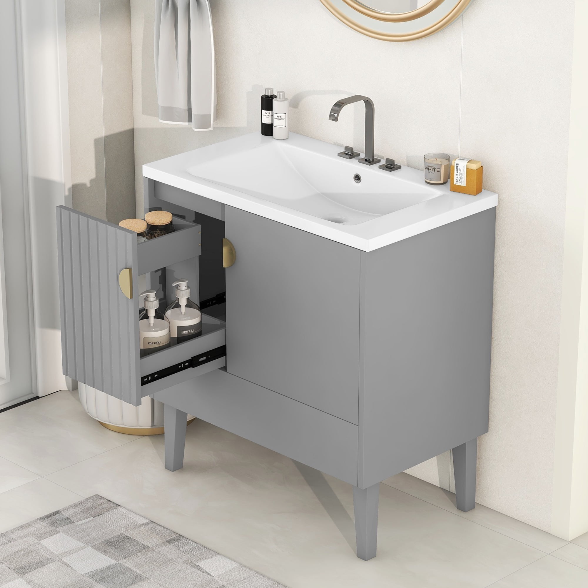 BEKAY Bathroom Vanity with Sink Combo, Solid Frame MDF Board Vanity ...