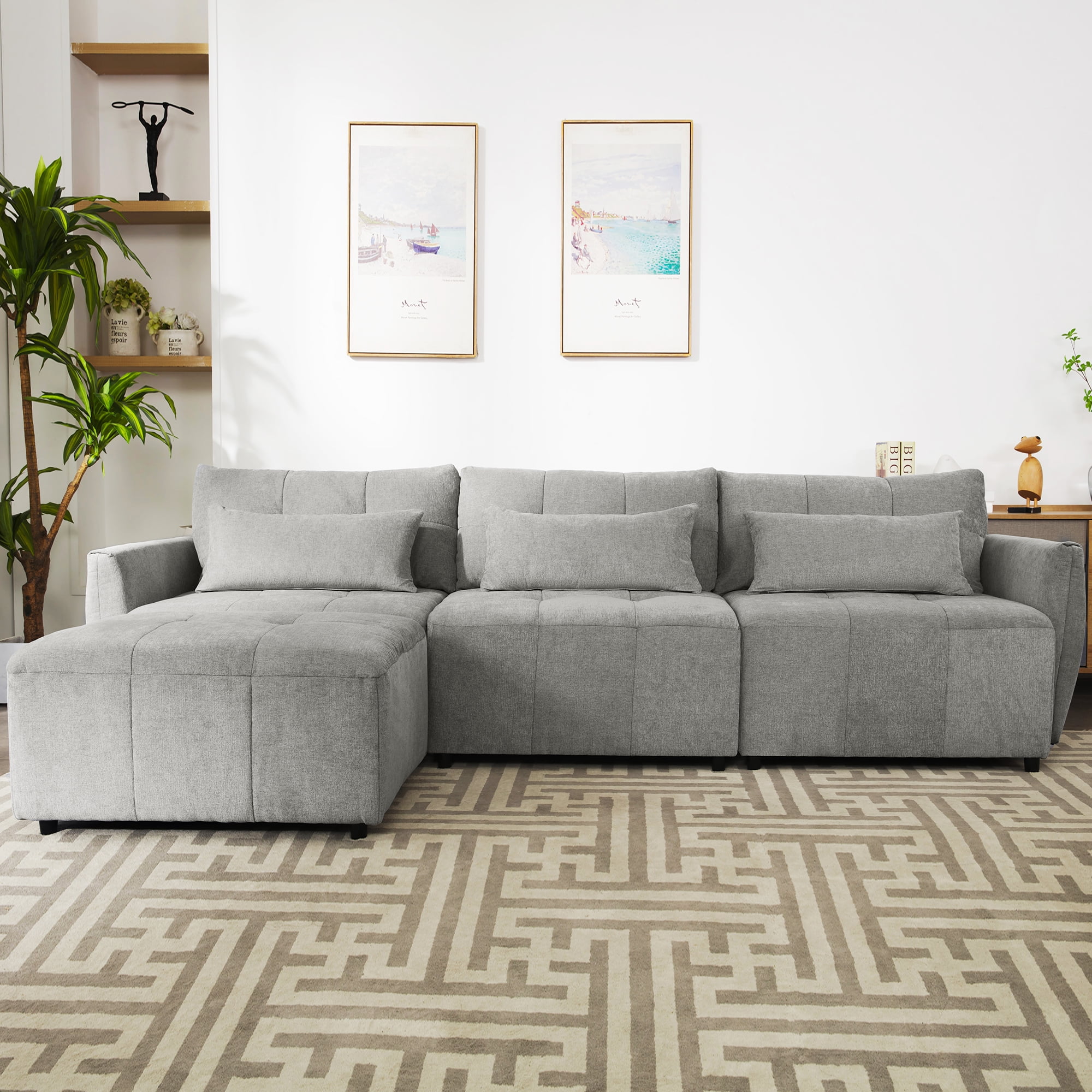 BEKAY Convertible Sectional Sofa Couch 3-Seat L-Shaped Sofa with ...