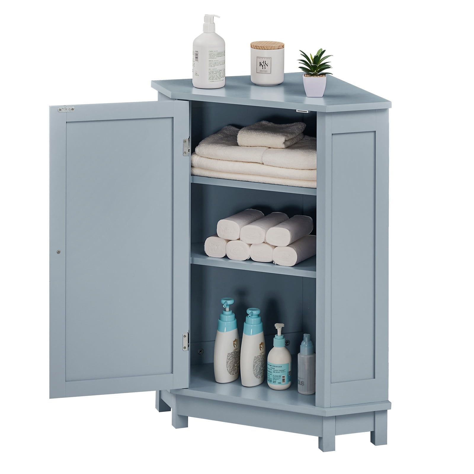 BEKAY Floor Corner Storage Cabinet with Doors, 2 Tier Adjustable ...