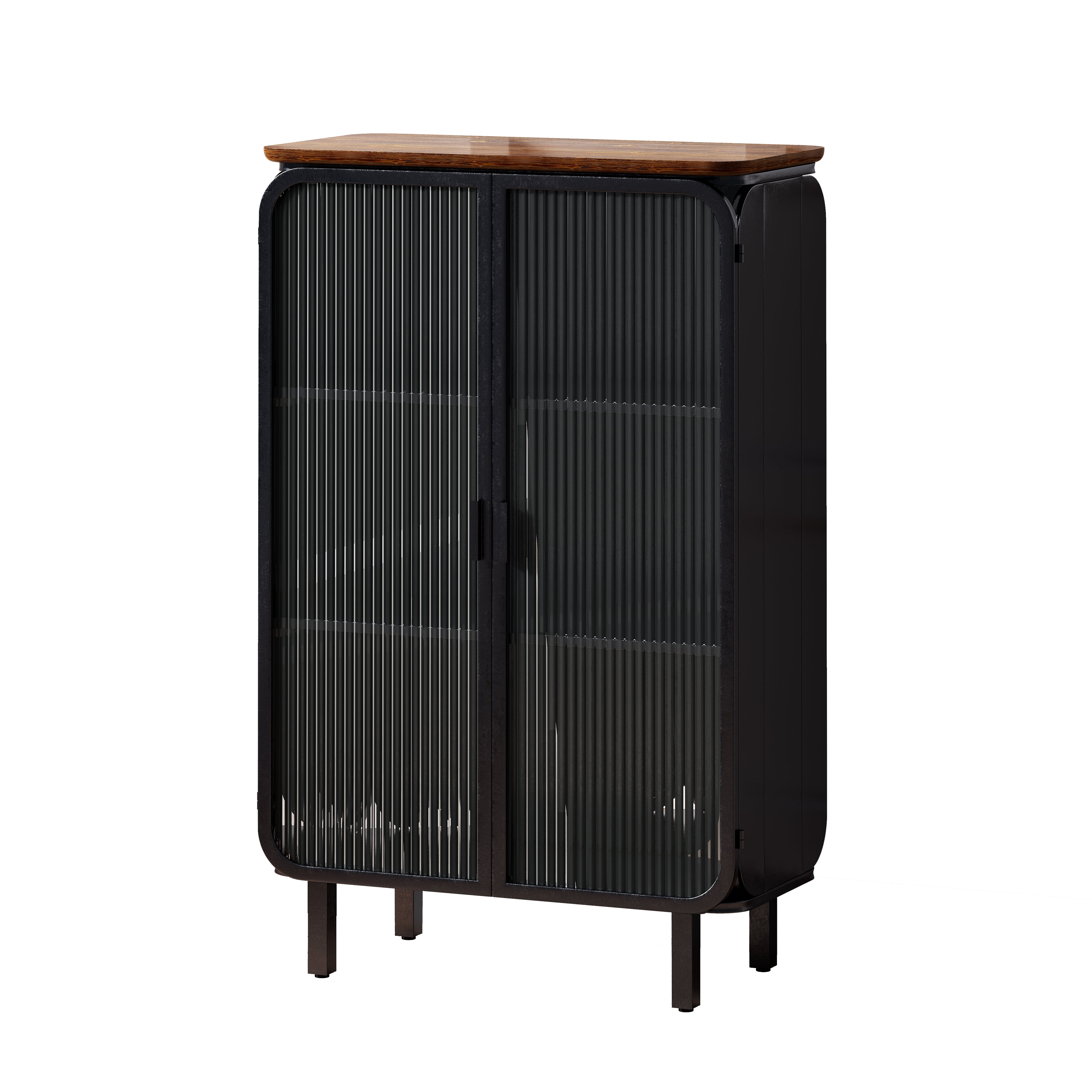 BEKAY Glass Doors Modern Cabinet with Featuring Three-Tier Storage Two ...