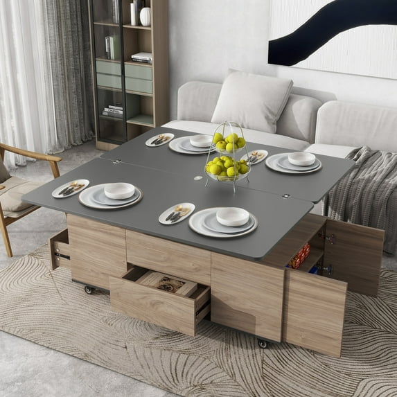 BEKAY Lift Top Coffee Table 3 Drawers Lockable Universal Wheels Hidden ...
