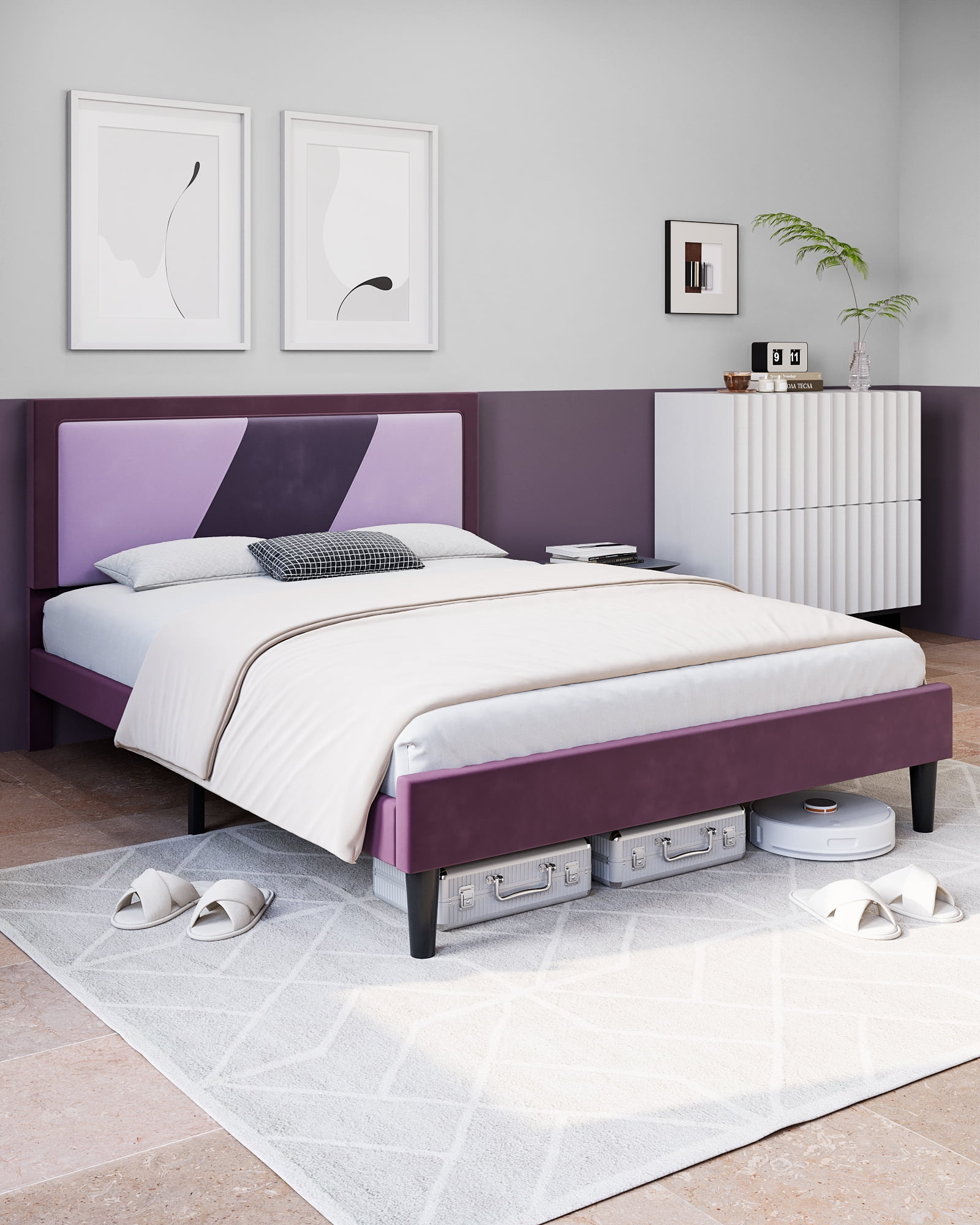 BEKAY Queen Bed Frame for Bedroom, Tufted Platform Bed Frame with Adjustable Height Headboard ...