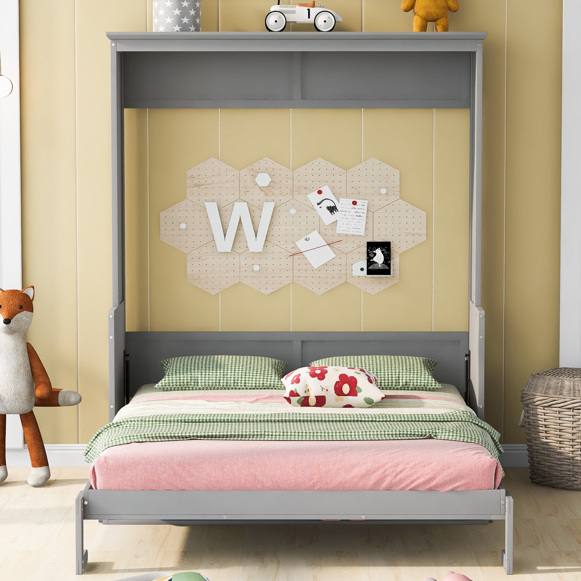 BEKAY Queen Size Murphy Bed, Foldable Wall Bed with Desk and Shelf ...