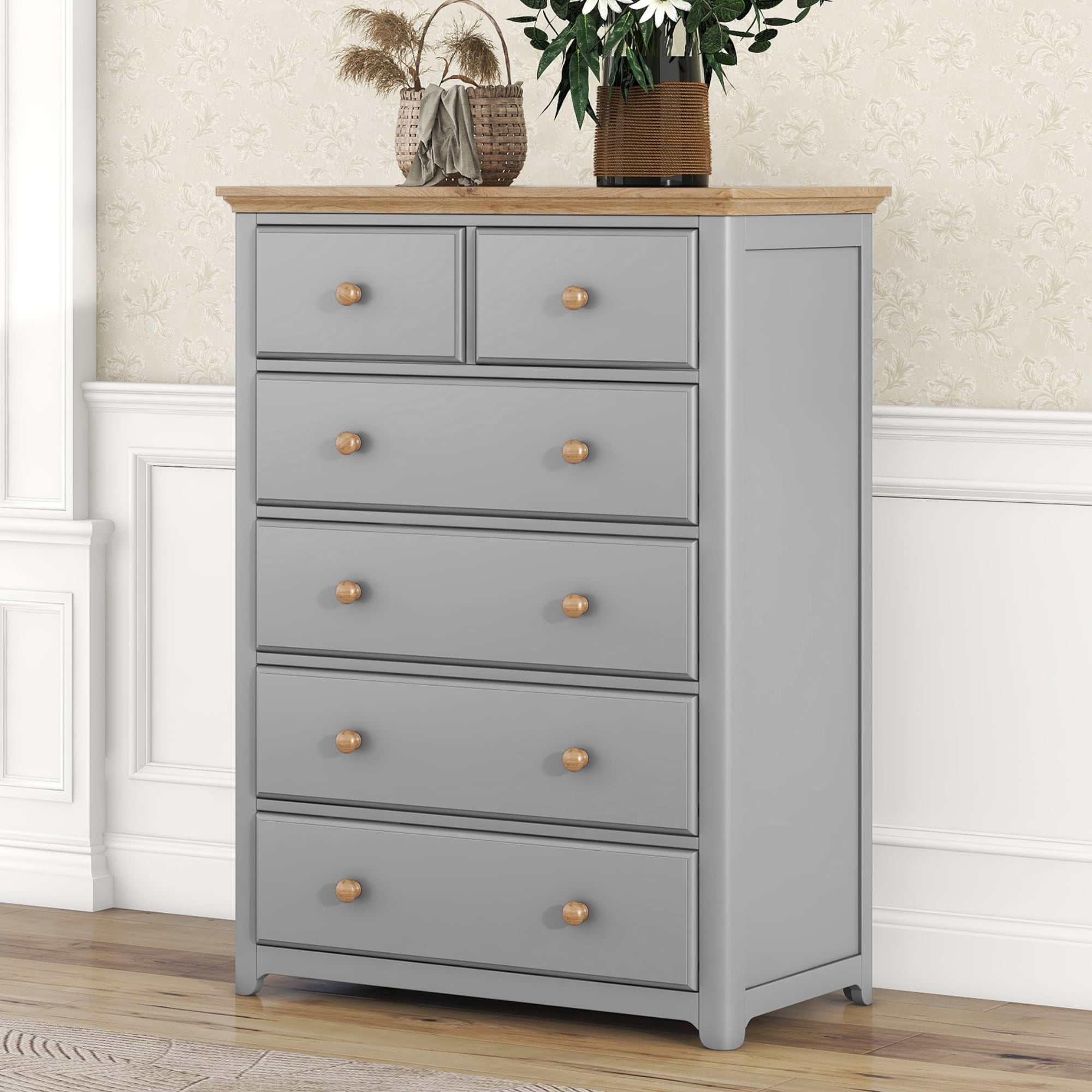 BEKAY Wooden Chest with 6 Drawers for Bedroom Tall Chset Sturdy Frame ...