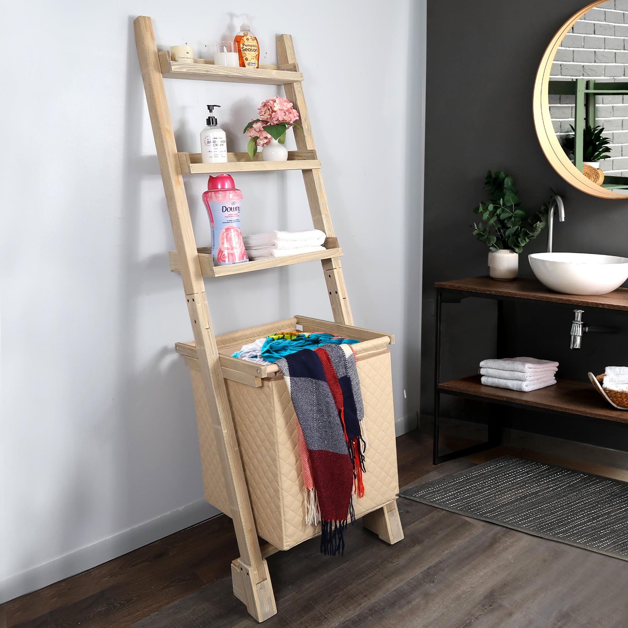 BEKITCHEN Brown Laundry Hamper with Ladder Shelf, Dirty Clothes Hamper ...