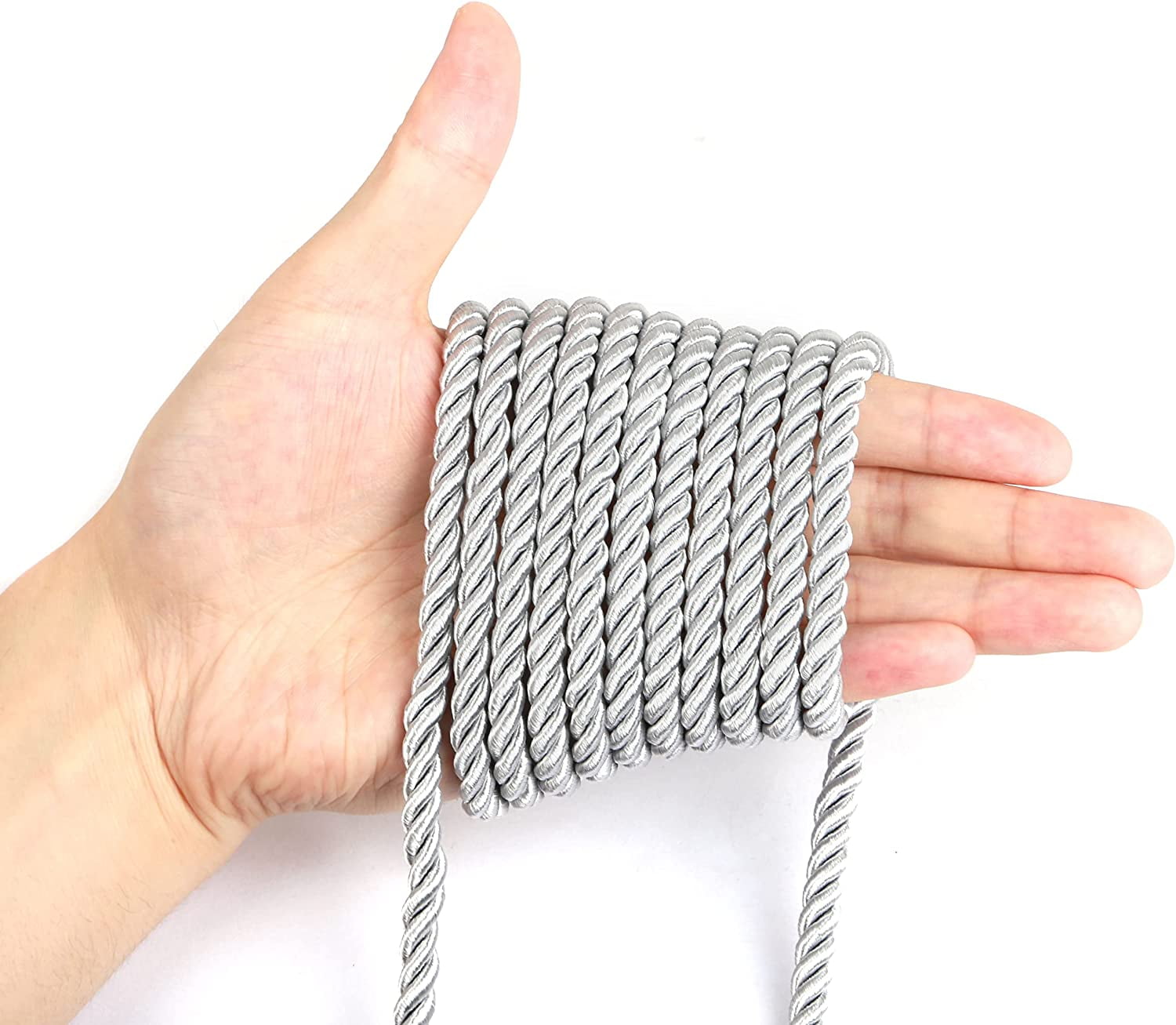 BEL AVENIR 0.23" Cord Rope Silver Polyester Twisted Trim - Walmart.com