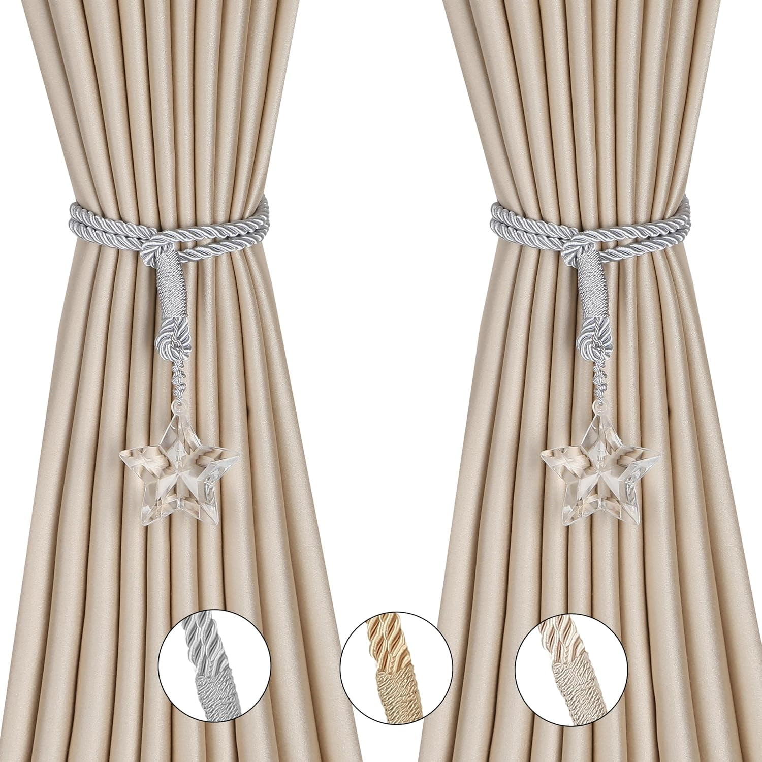 BEL AVENIR 4 Pack Crystal Curtain Tiebacks Luxury Handmade Knots ...