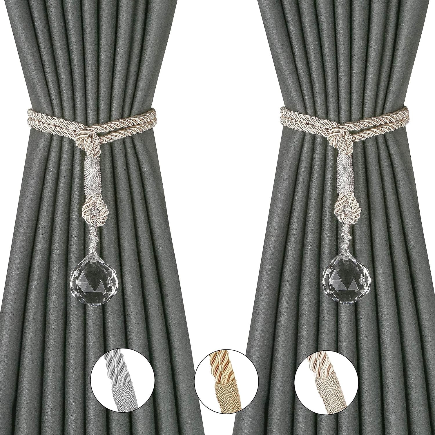 BEL AVENIR 4 Pack Crystal Curtain Tiebacks Luxury Handmade Knots ...