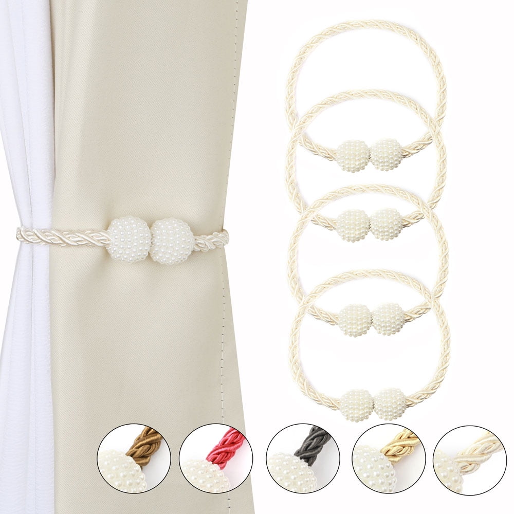 BEL AVENIR Magnetic Curtain Tiebacks, 4 Pack, Beige Pearl Decorative ...
