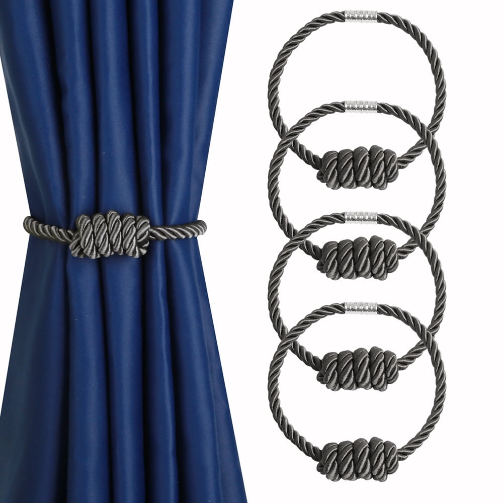 BEL AVENIR 4Pack Magnetic Curtain Tieback Clip Polyester Braided Knot ...