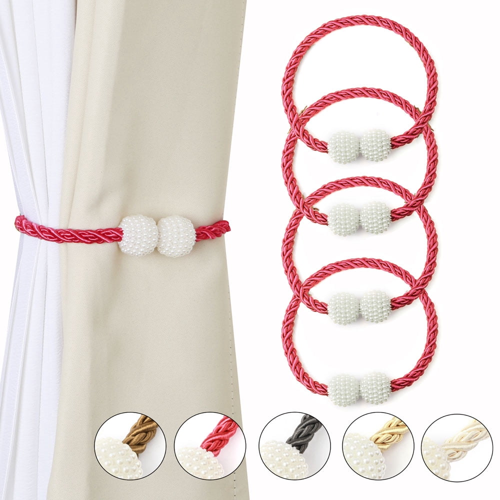 BEL AVENIR 4Pack Decorative Magnetic Curtain Tiebacks, Pearl Buckle ...
