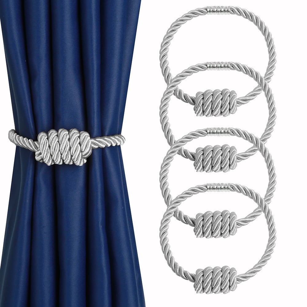 BEL AVENIR Magnetic Curtain Clip, 4-Piece Silver Braided Buckle Rope ...