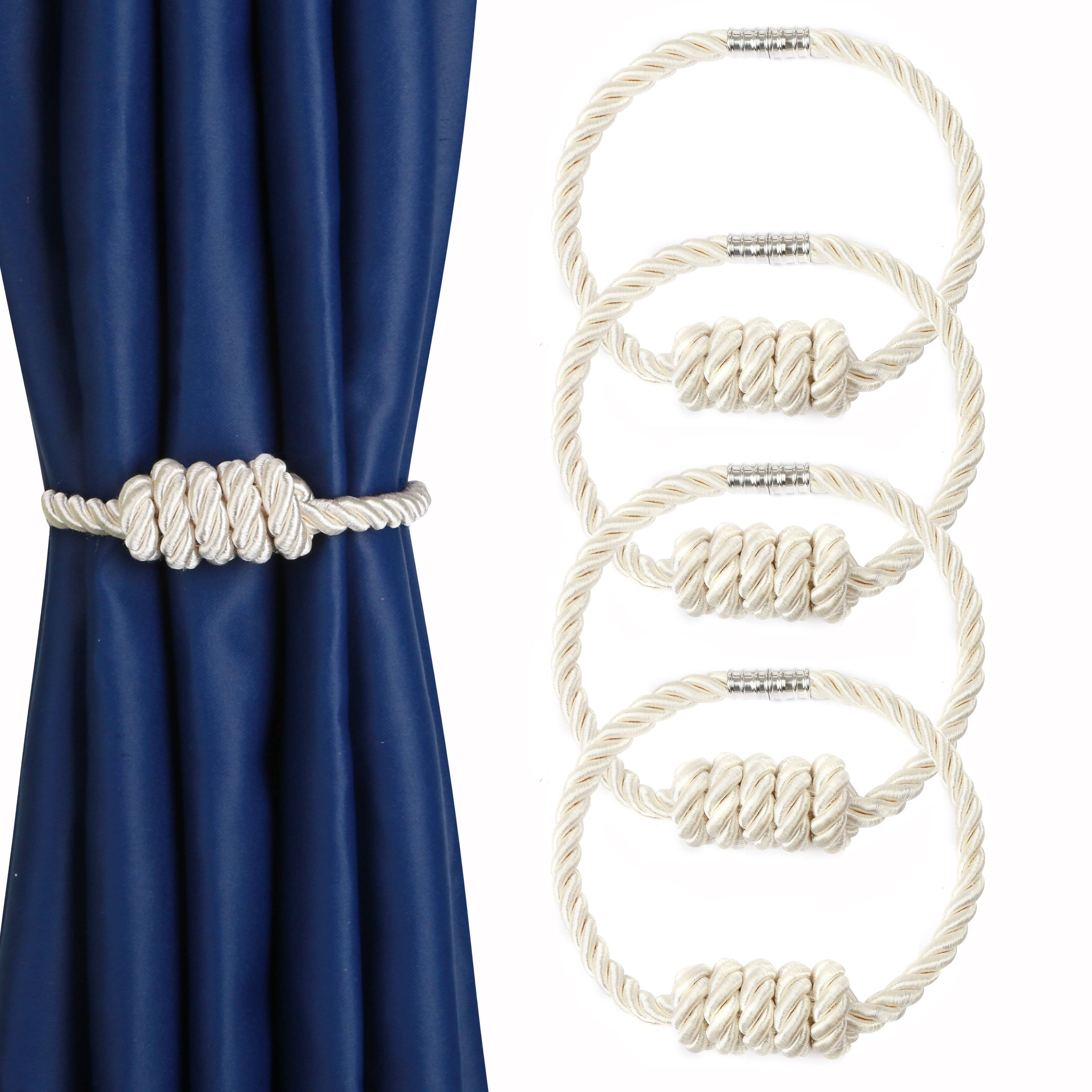 BEL AVENIR Magnetic Curtain Tiebacks, 4 Pack Beige Polyester Braided ...