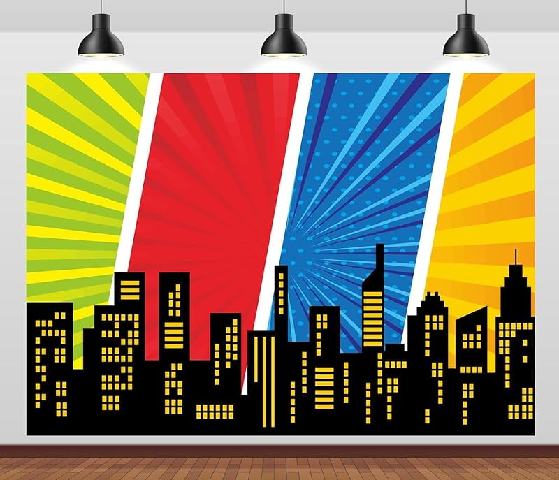 BELECO 7x5ft Fabric Super City Backdrop for Superhero Photoshoot Comic ...