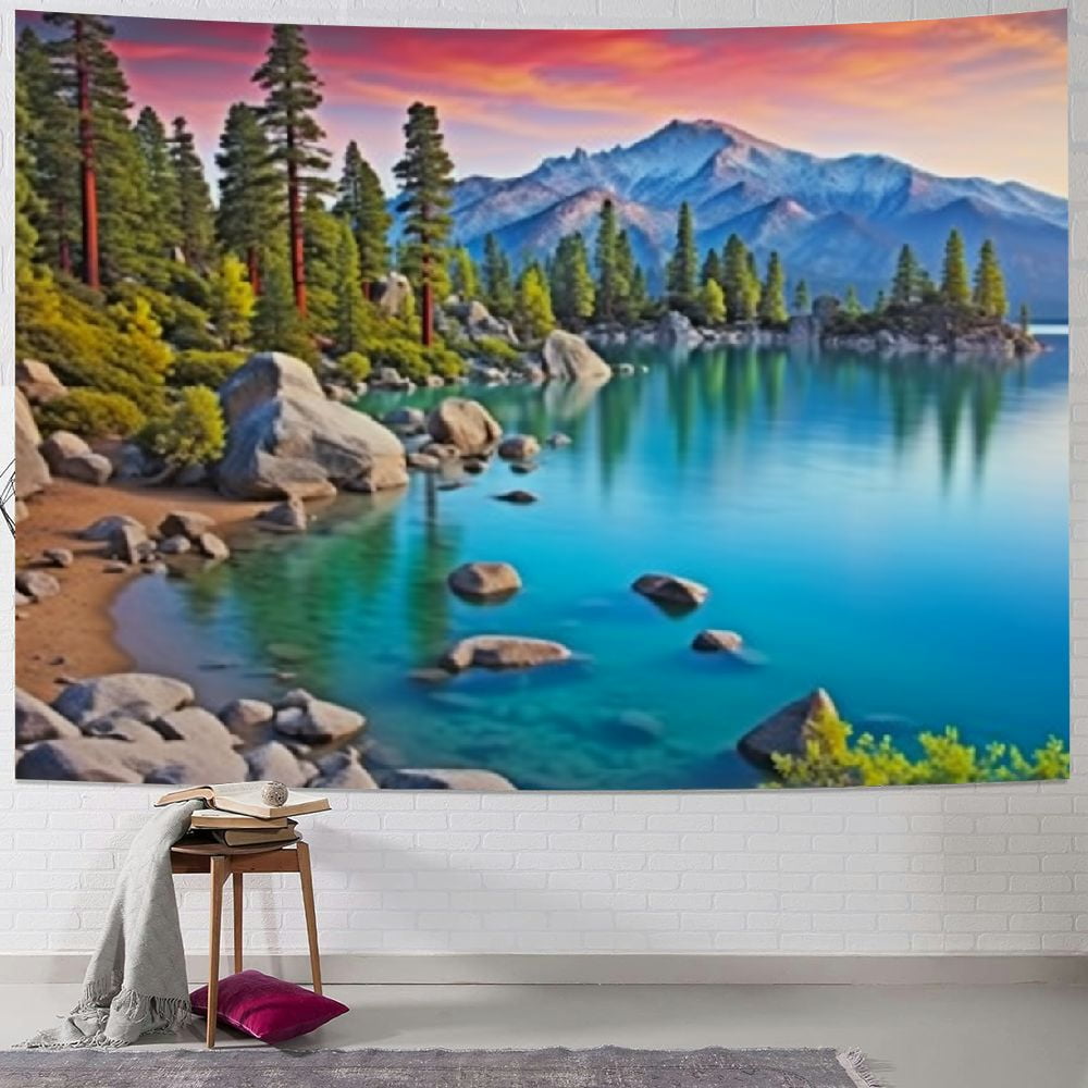 BELECO Mountain Lake Tapestry Lake Tahoe Tapestry Clear Water Grey ...