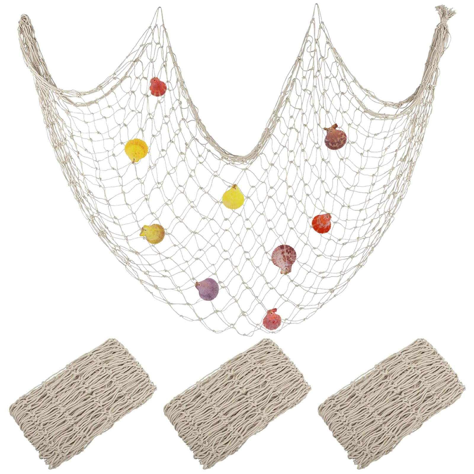 BELEFU 3 Pack Beige Fishing Net Decorations, 79" x 40" Decorative Fish ...