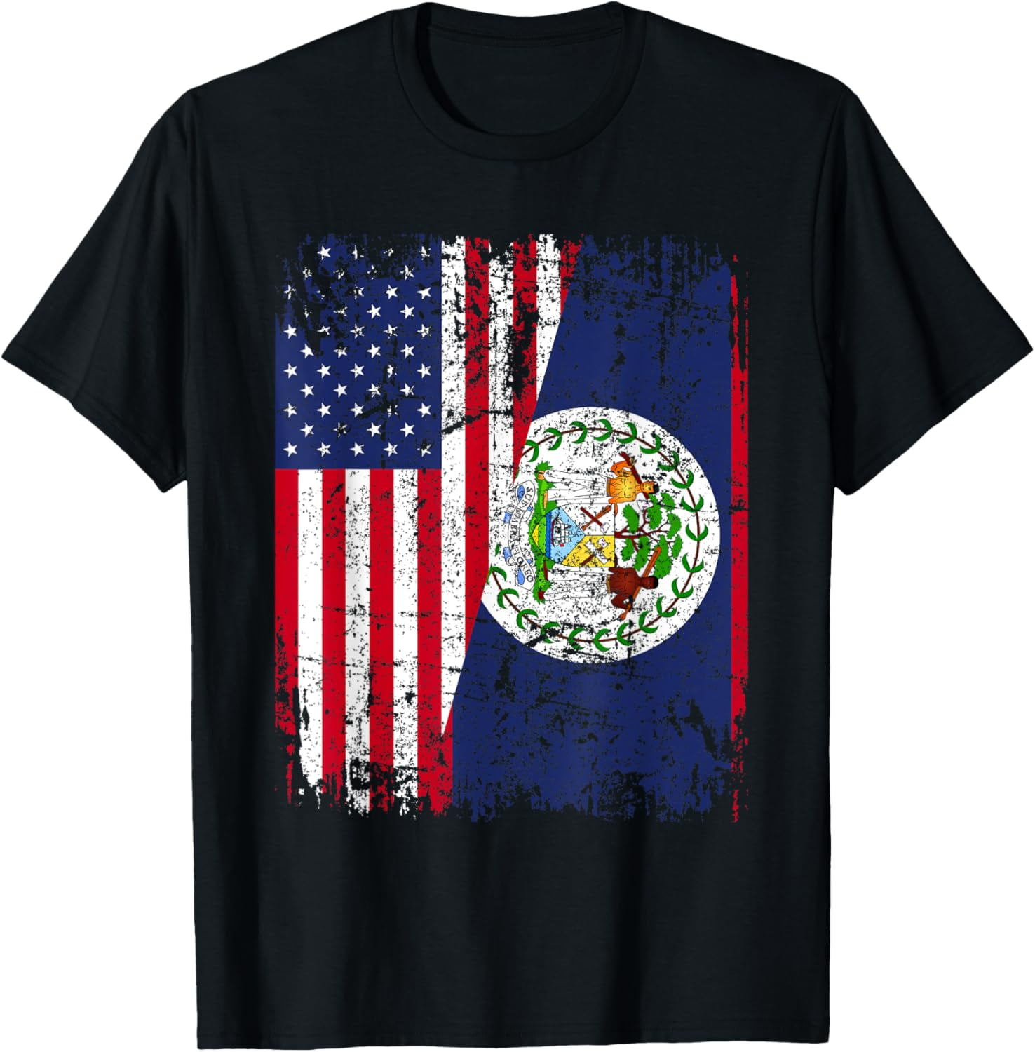 BELIZEAN ROOTS | Half American Flag | USA BELIZE FLAG T-Shirt - Walmart.com