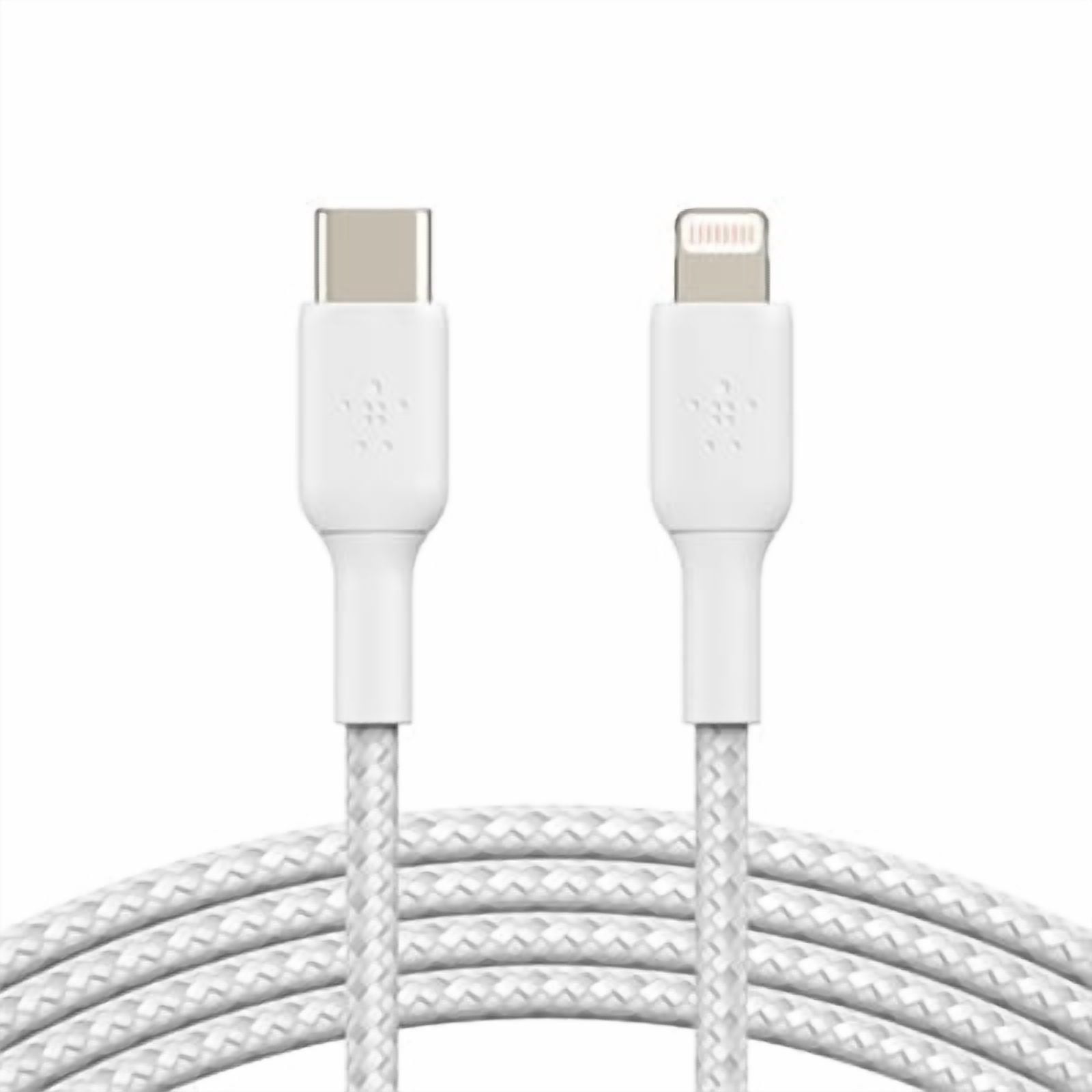Belkin BoostCharge Braided USB-C to Lightning Cable, 6.6ft, White, Fast ...