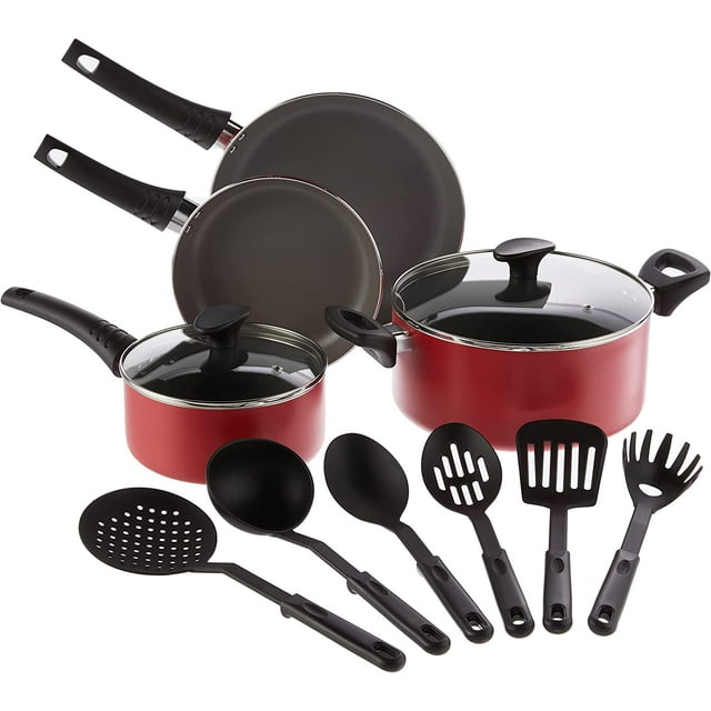 BELLA 12-Piece Non-Stick Cookware Set, Red - Walmart.com