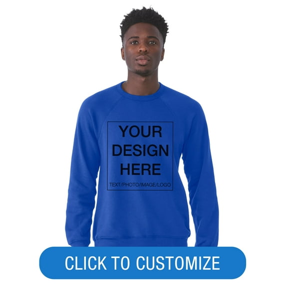 BELLA+CANVAS Adult Crew Neck Personalized Fleece Raglan Long Sleeve T ...