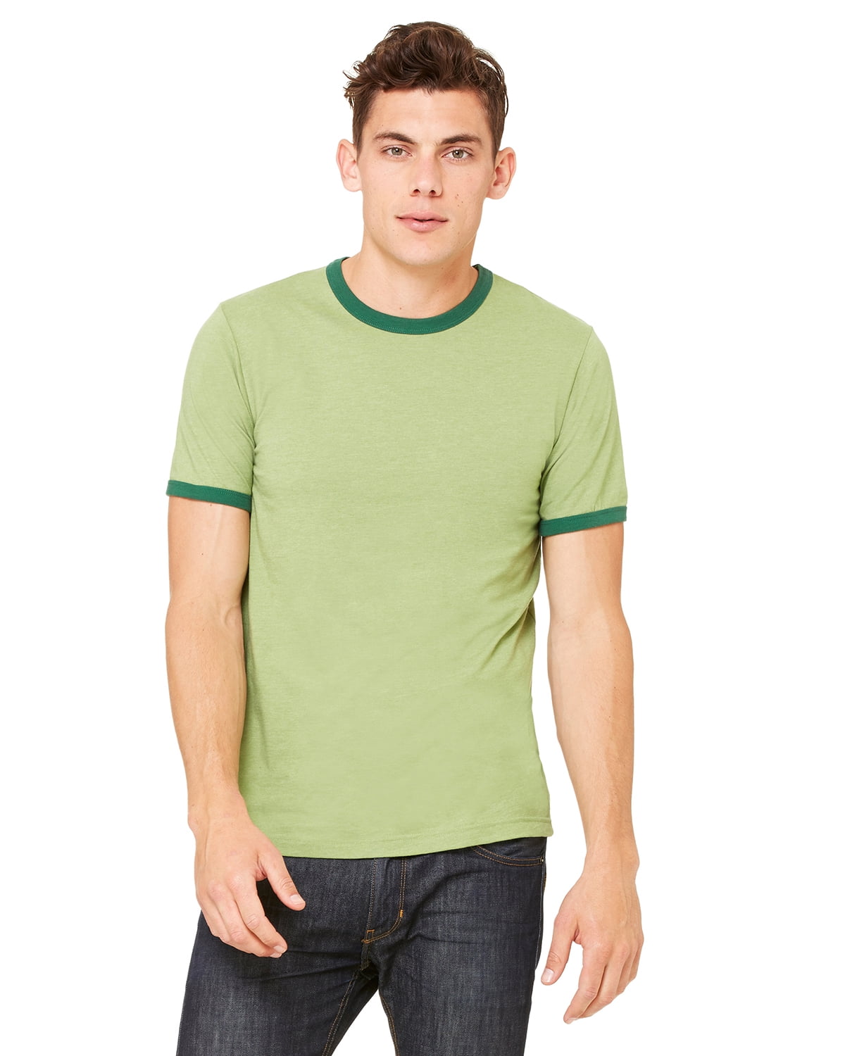 BELLA + CANVAS Jersey Heather Ringer Tee 3055, HTHR GREEN/ FOR, XL ...