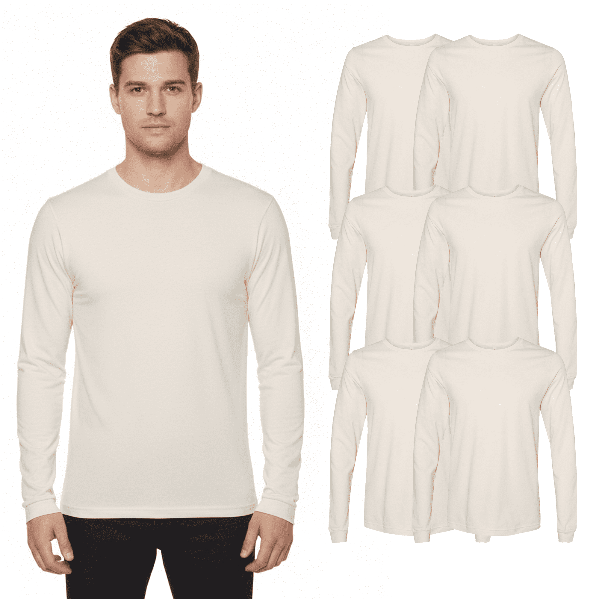 BELLA + CANVAS Men Jersey Crewneck T-Shirt, Long Sleeve Natural Tee ...