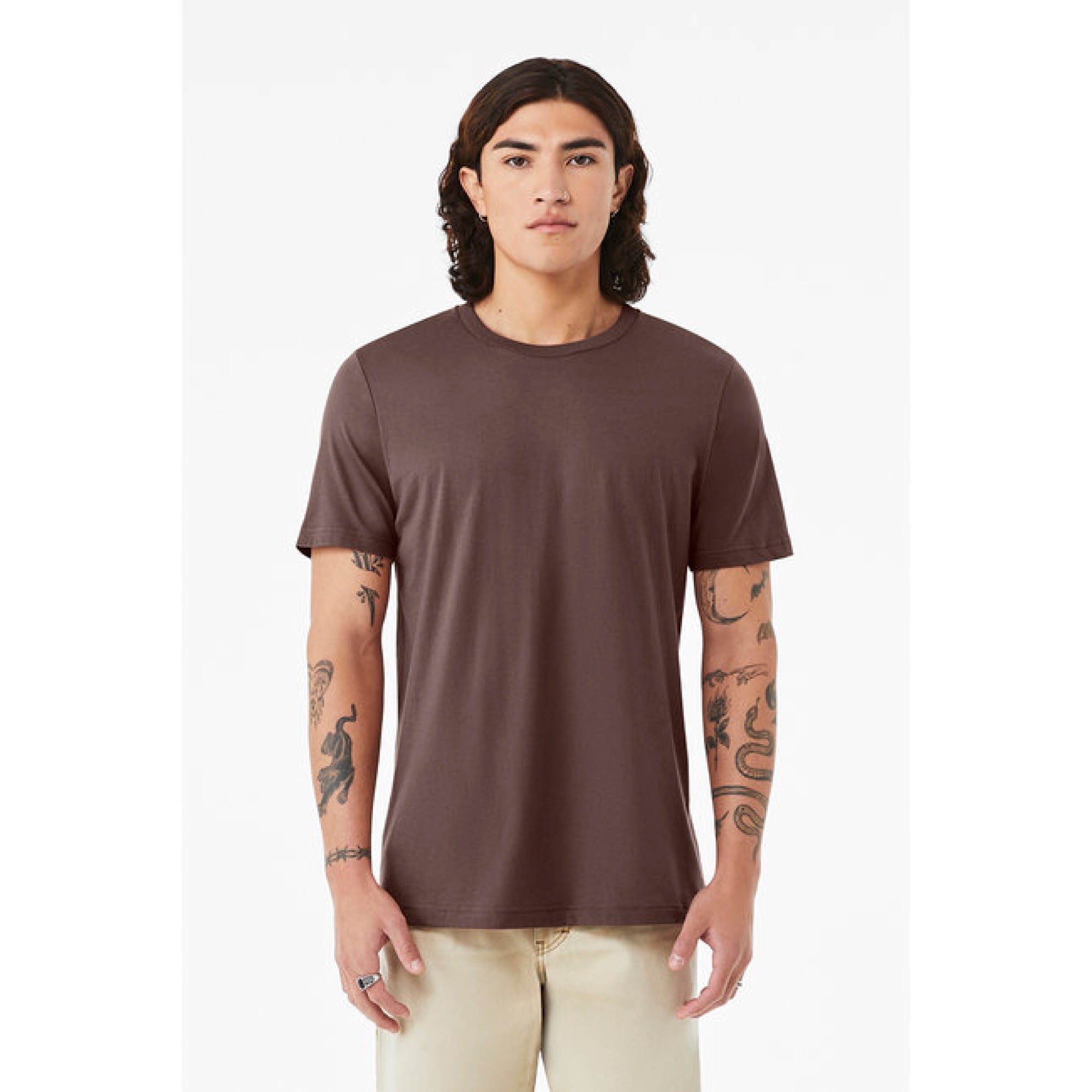 BELLA + CANVAS Men’s Jersey Tee, 100 Cotton, Short Sleeve Crew T-Shirt, Cocoa, Sizes S-4XL ...