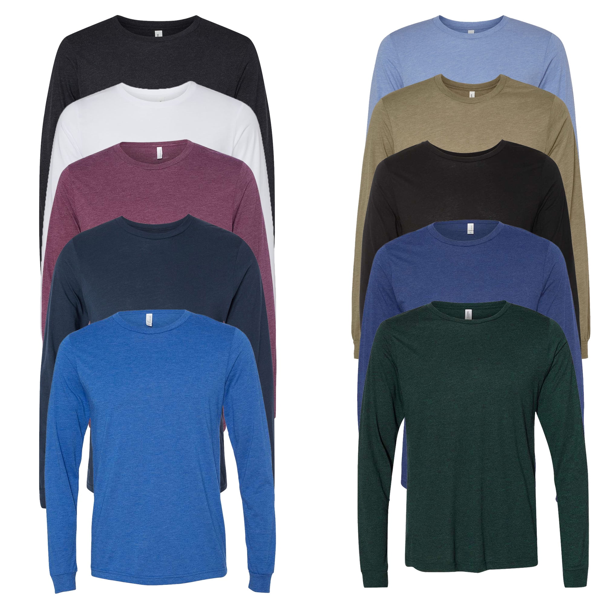 BELLA + CANVAS Triblend Long Sleeve T-Shirt, Men's Soft Tee, Assorted ...