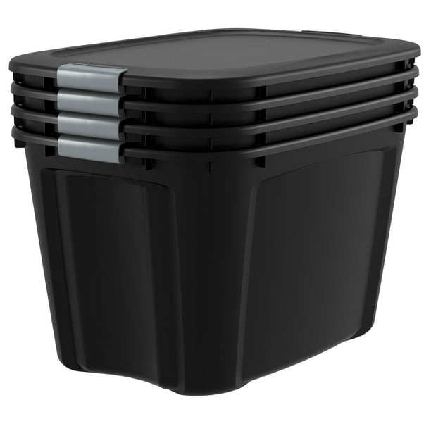 BELLA STORAGE 32 Gallon Locking Lid Plastic Storage Tote, Black, 4 ...