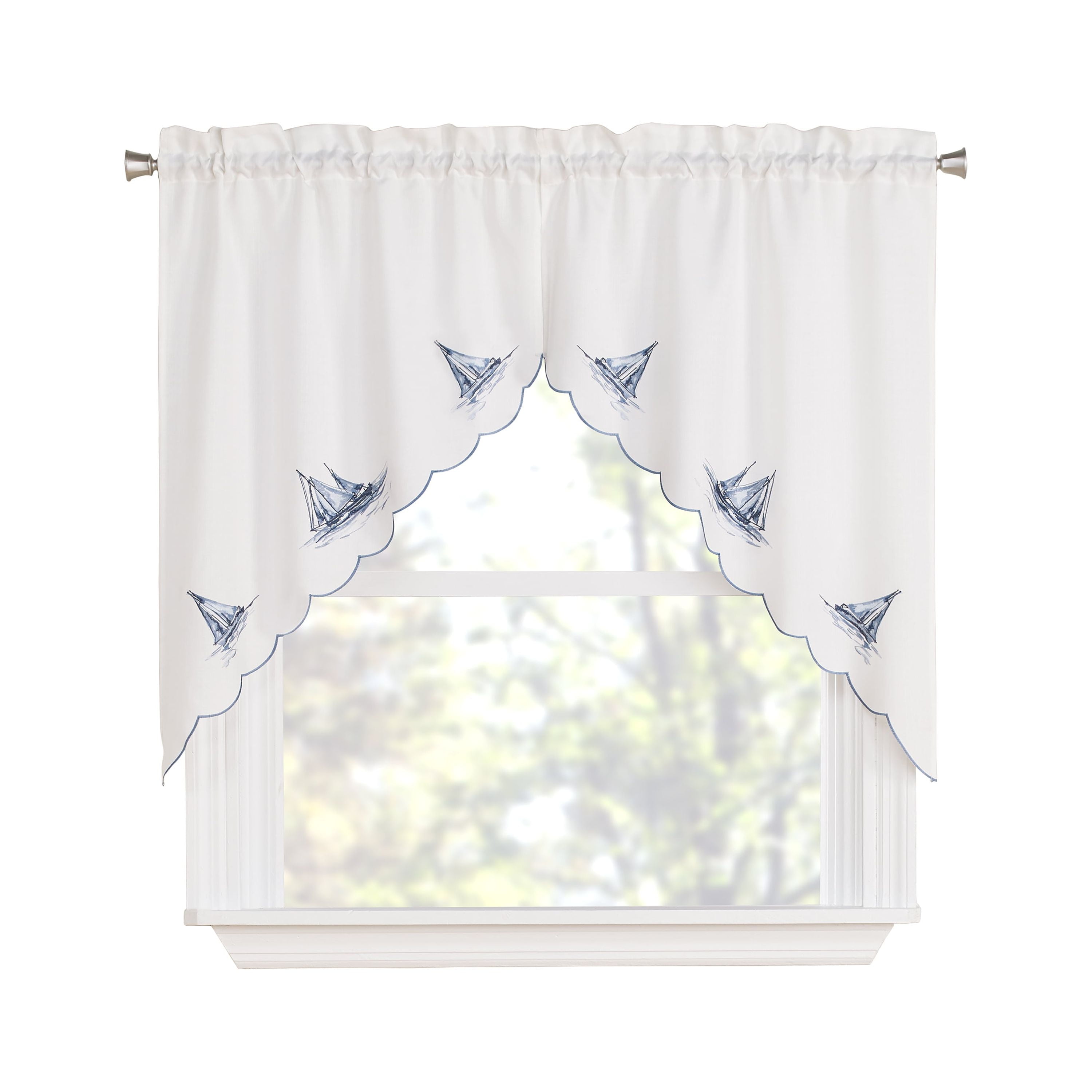 Collections Etc Sailboat Embroidered Scalloped Edge Curtains - Walmart.com